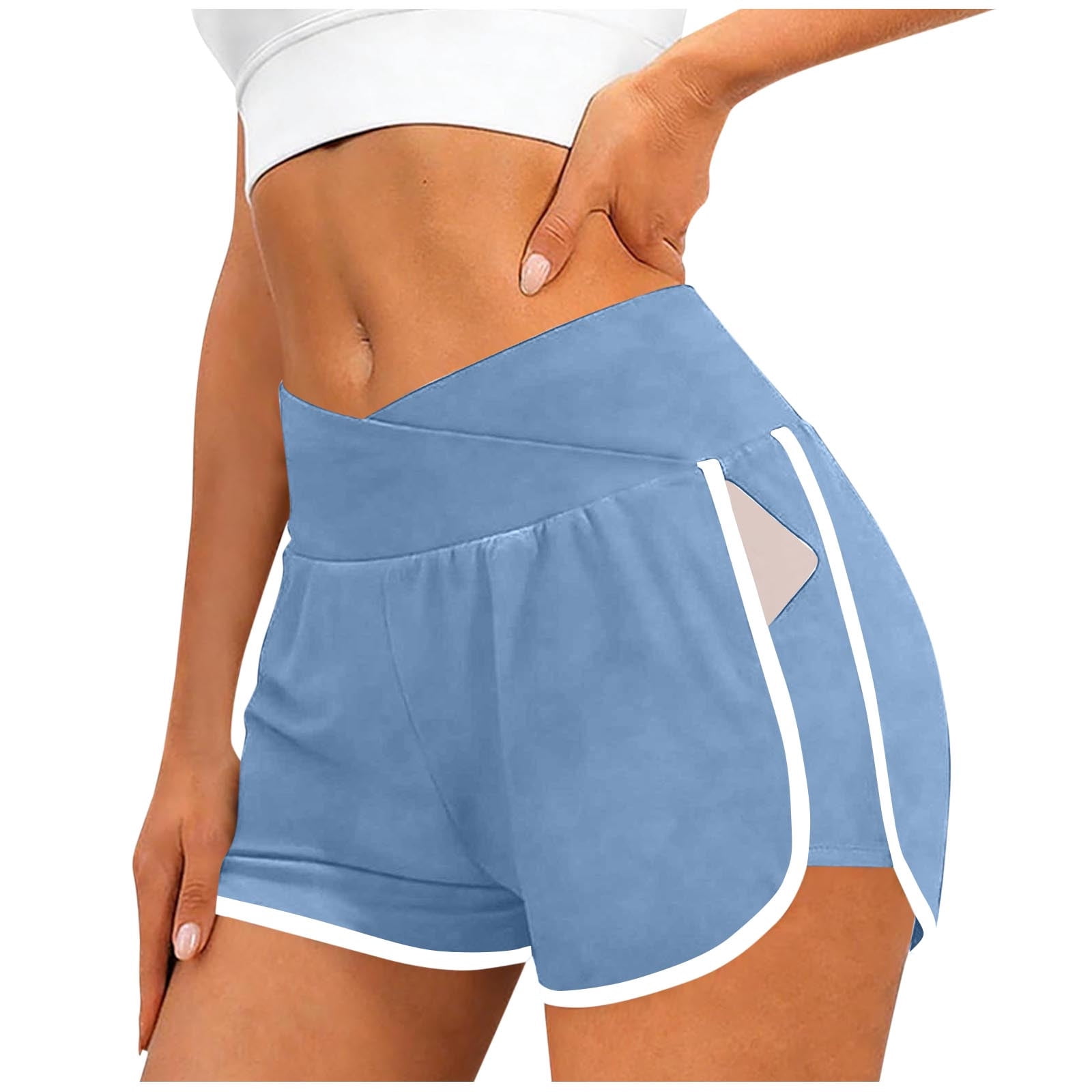 Levmjia Women's High Waisted Workout Shorts with Pockets Double Layer ...
