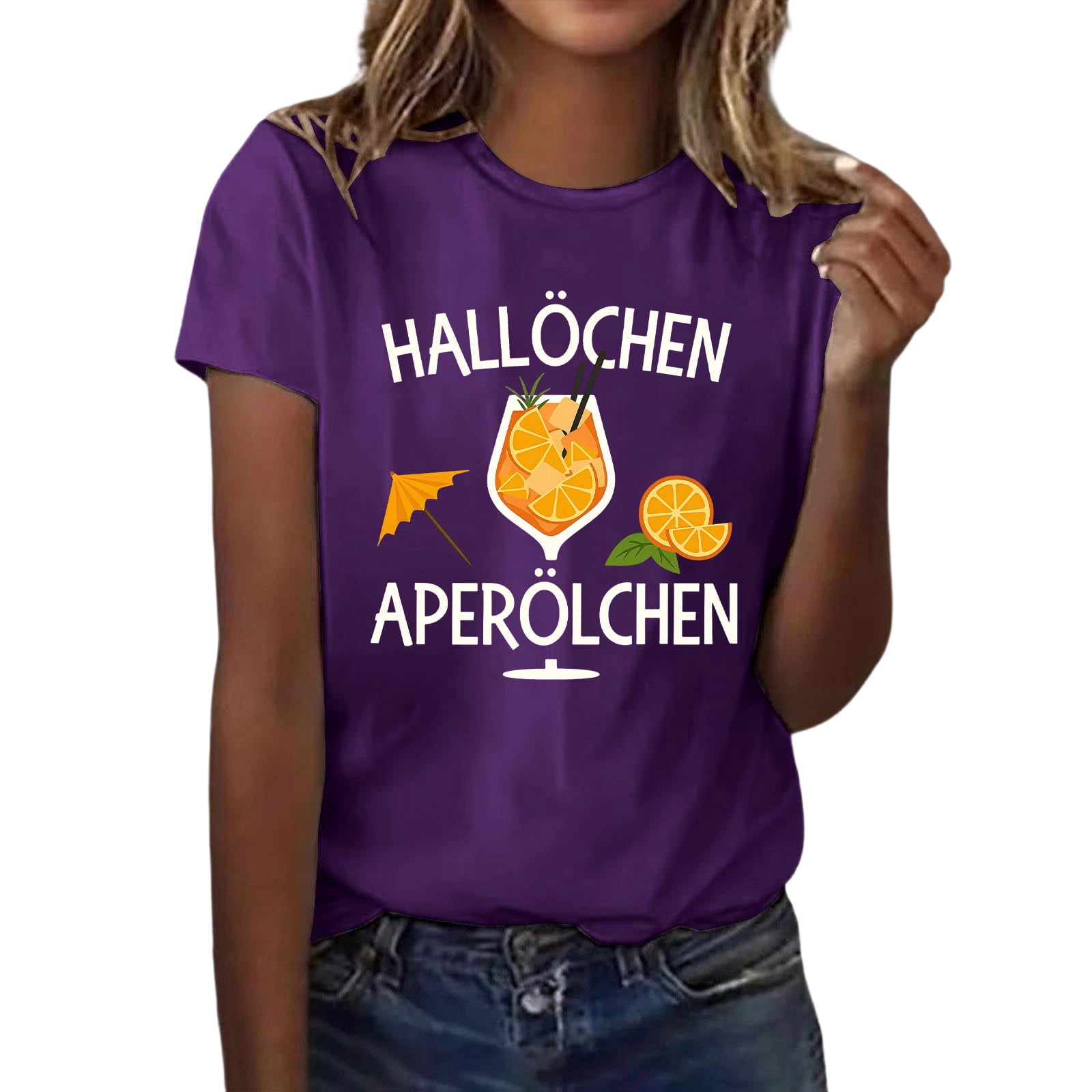 Levmjia Women's Short Sleeve Graphic Tee German Aperitif Slogan Print ...