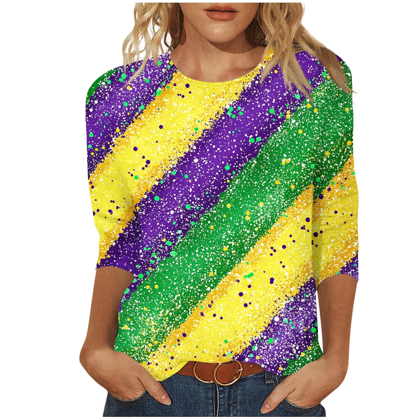 Levmjia Women's Tops Casual Fashion 3/4 Sleeve T-Shirt Blouse Carnival ...