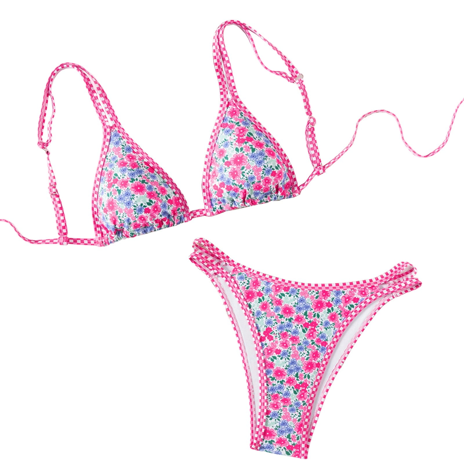 Levmjia Women's Triangle Bikini Swimsuit Set, Floral Print Adjustable ...