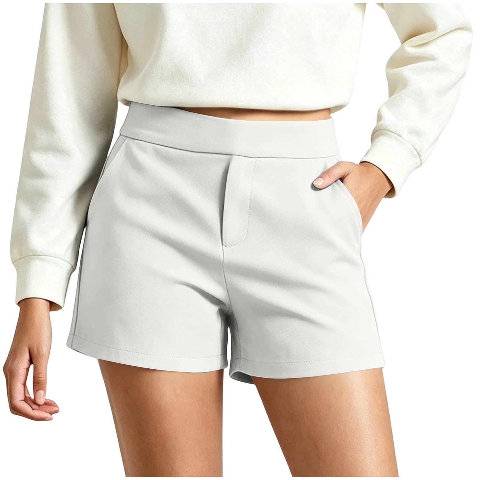Levmjia Womens Casual Chino Shorts Solid Color High Waist Stretch ...