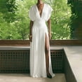 Levmjia Womens Deep V Neck Maxi Dress High Split A Line Solid Color ...