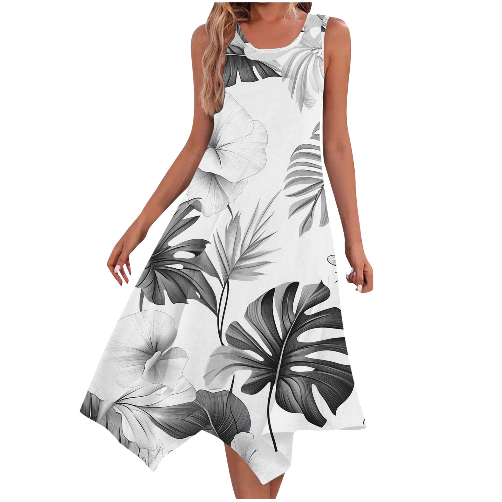 Levmjia Womens Dresses Sleeveless Round Neck Flowy Summer Casual Sun ...