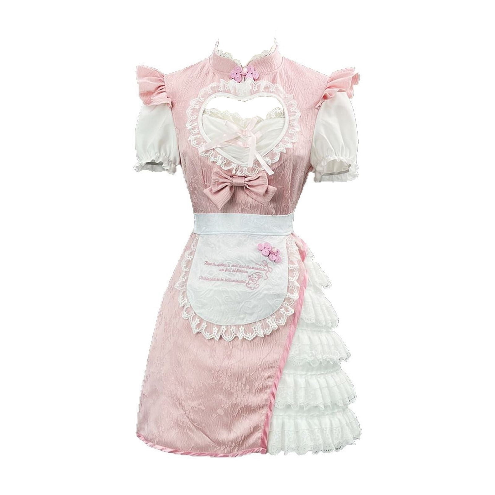 Levmjia Womens Dresses Solid Color Maid Bubble Sleeve Cute Maid Outfit ...