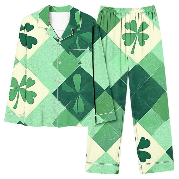 Levmjia Womens Pajama Set Turtleneck Long Sleeve Button St. Patrick's ...