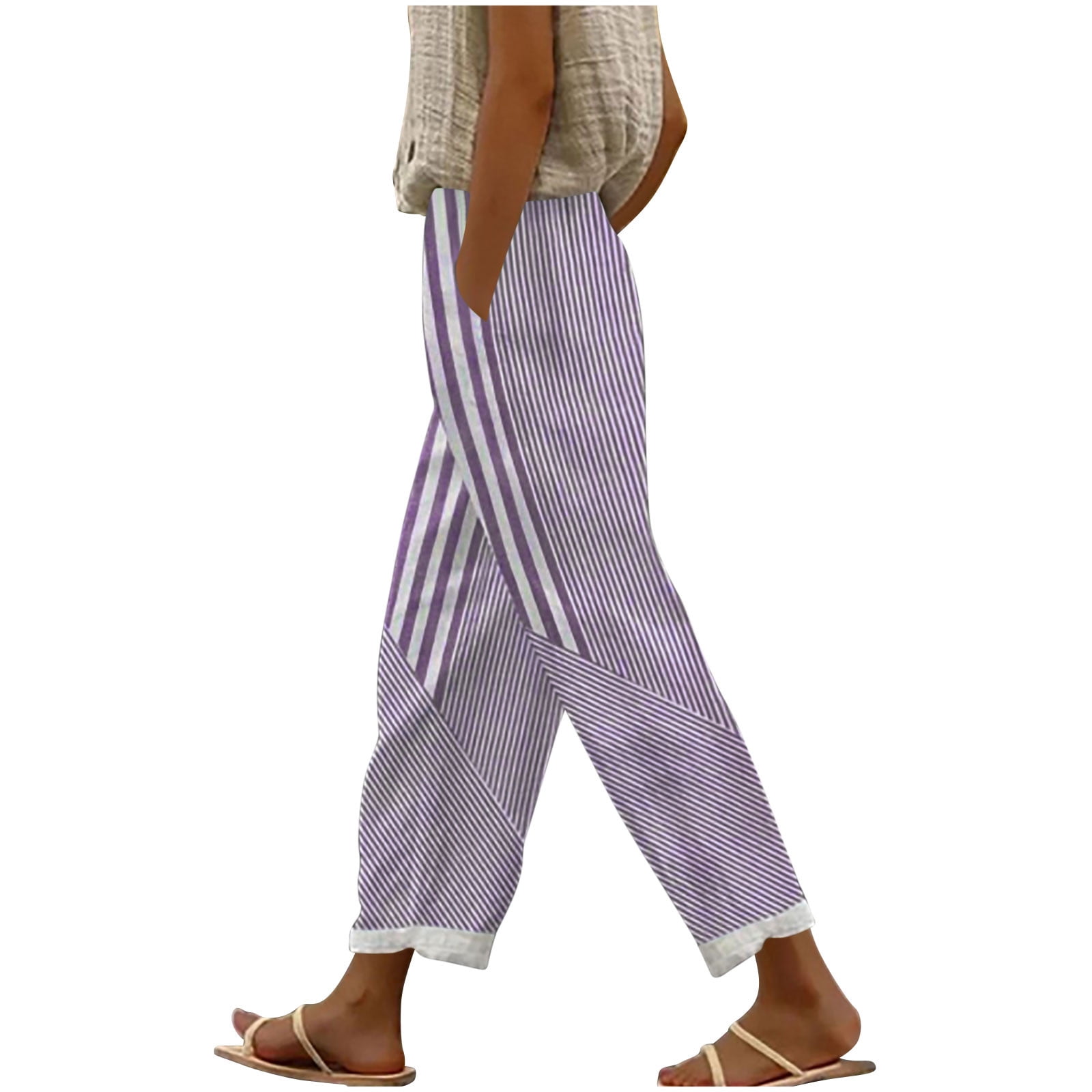 Levmjia Womens Summer Pants Polyester Casual High Waist Wide Leg Lounge ...