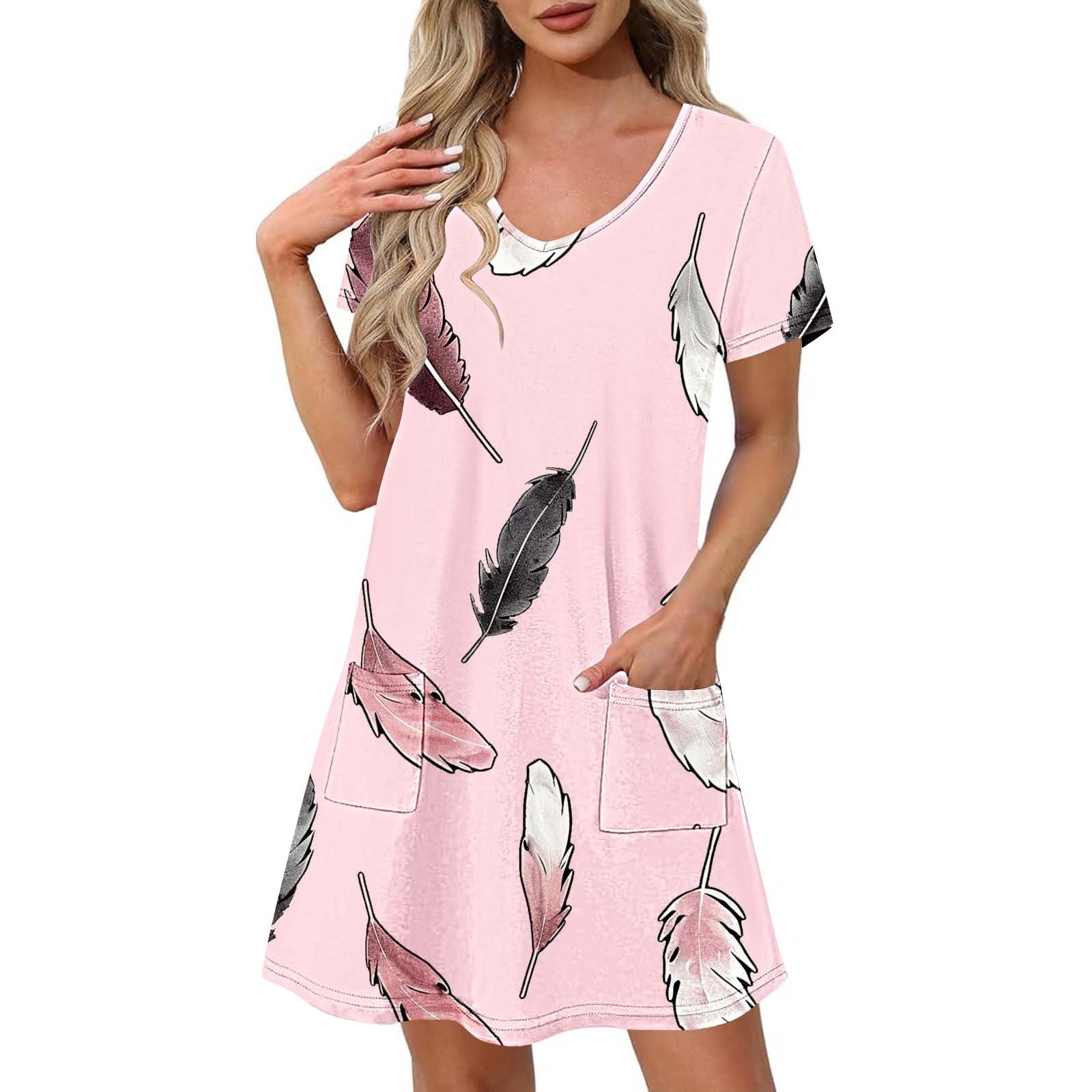 Levmjia Womens Summer V Neck Casual Dress Short Sleeve Flowy Floral ...