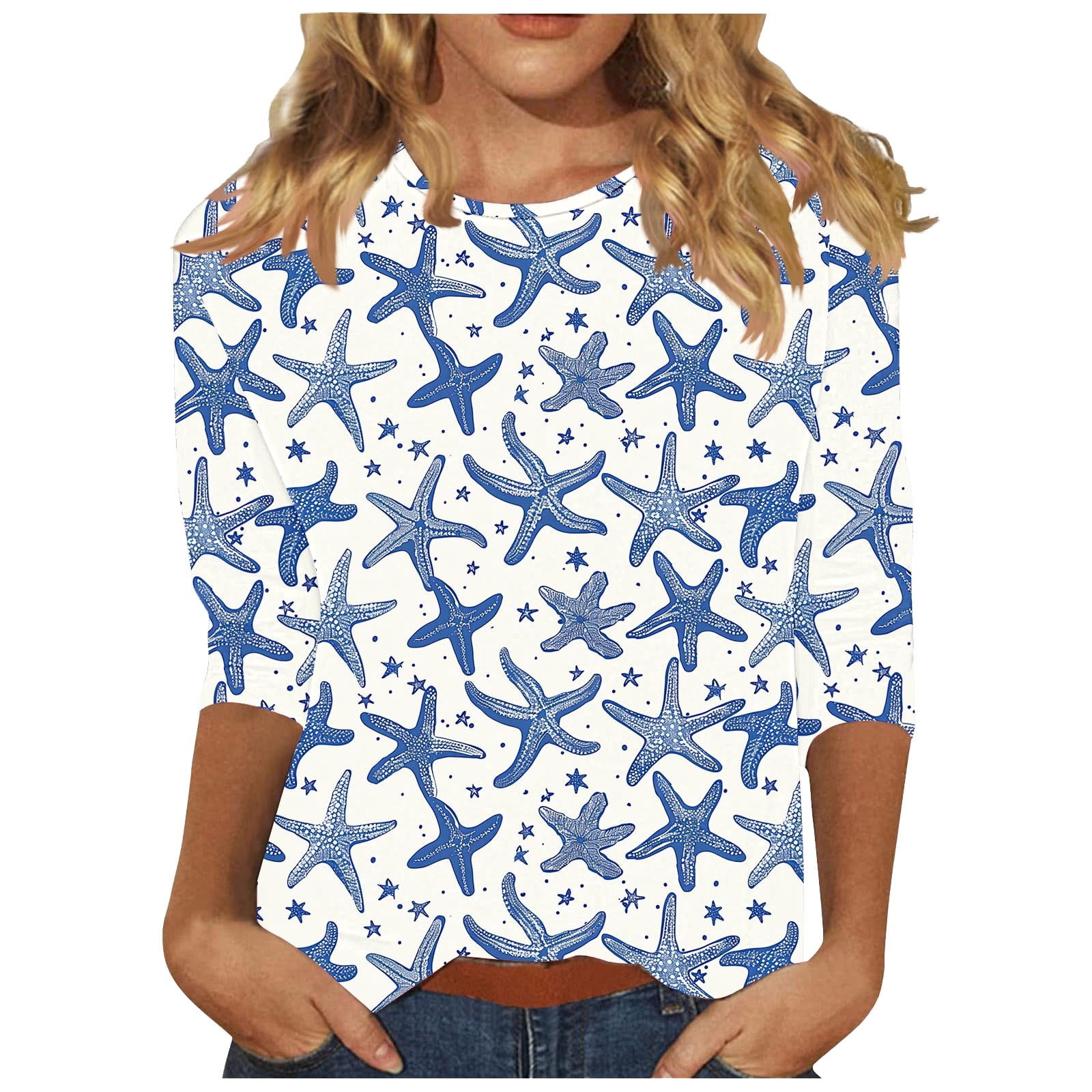 Levmjia Womens Tops Round Neck Long Sleeve Cotton Blouse Casual Work ...