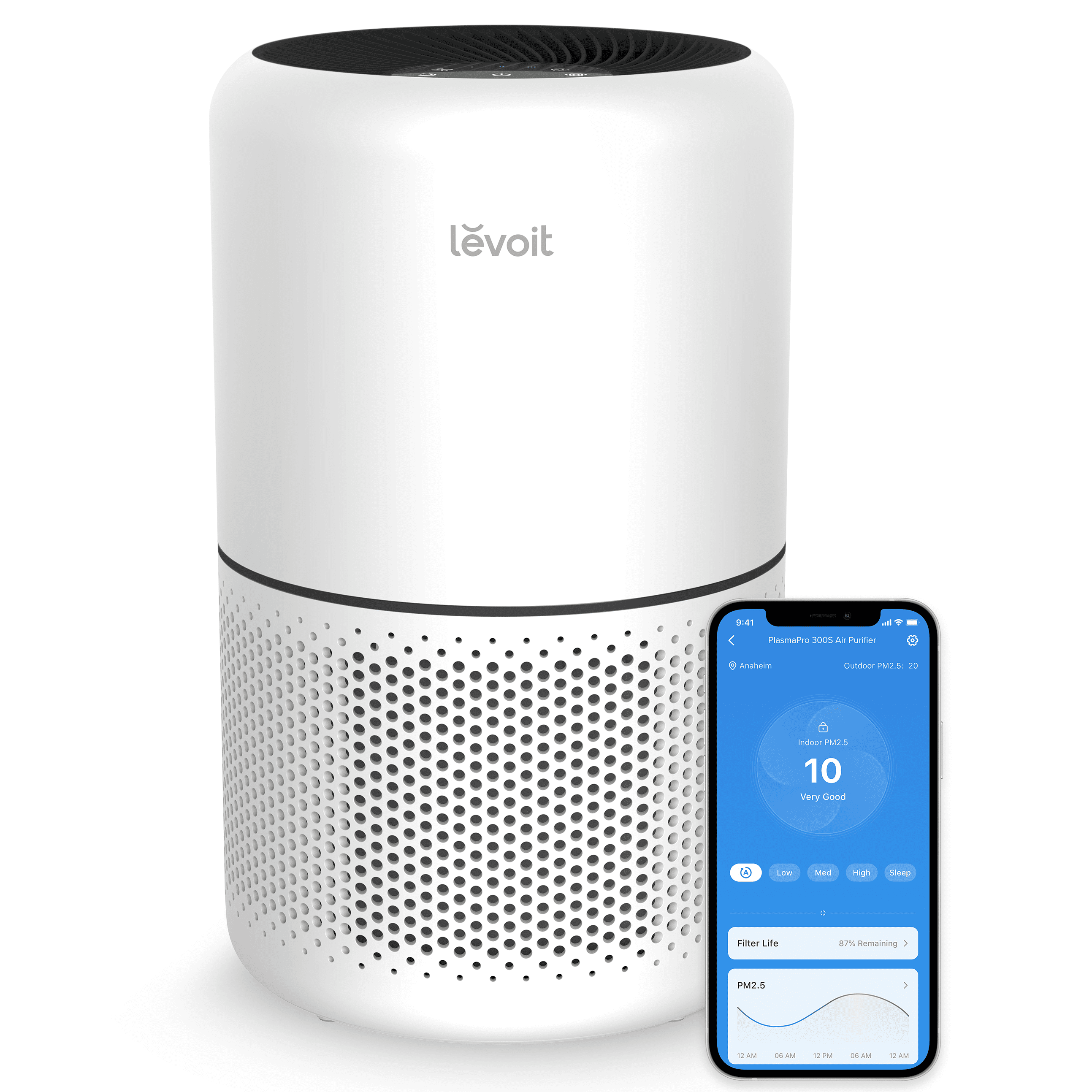 Levoit Air Purifier PlasmaPro 300S, HEPA Smart Air Cleaner for Large Room, White & Black, Energy ...