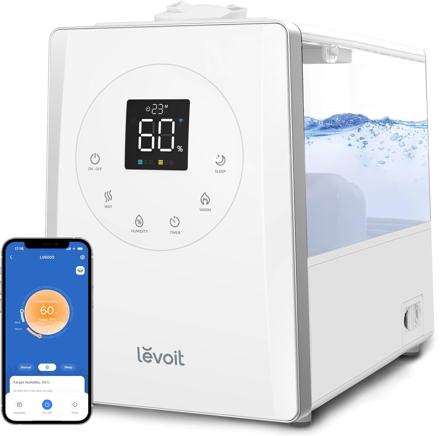 Levoit Smart Warm and Cool Mist Humidifier for Room, 6L Top Fill Air ...