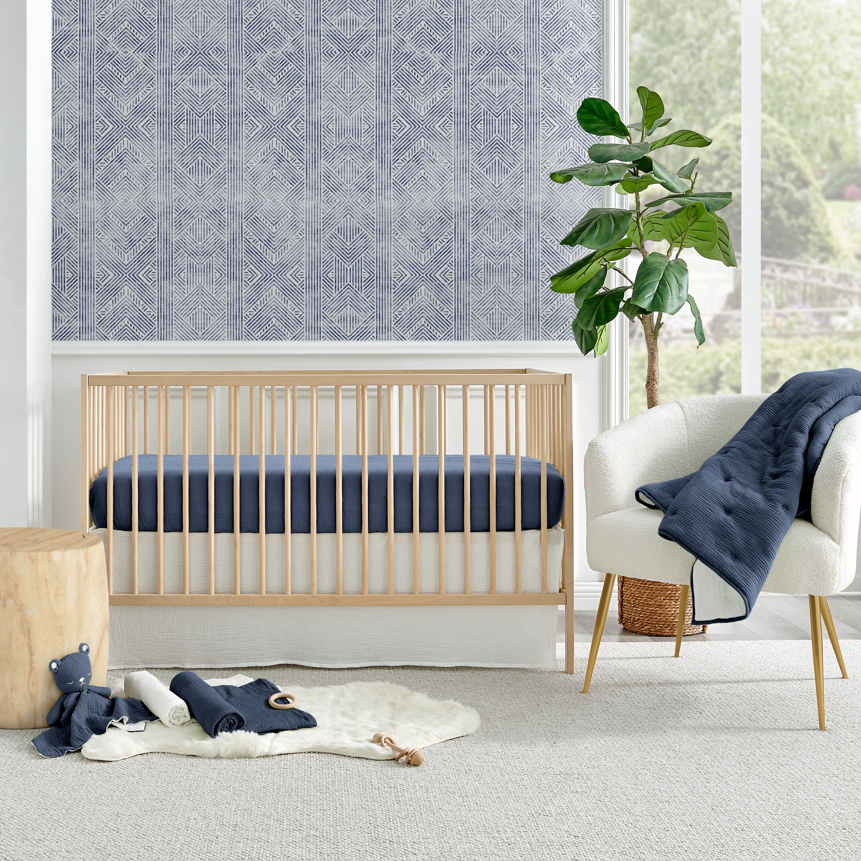 Levtex Baby - Cloud Muslin Crib Bed Set - Baby Nursery Set - Navy and ...