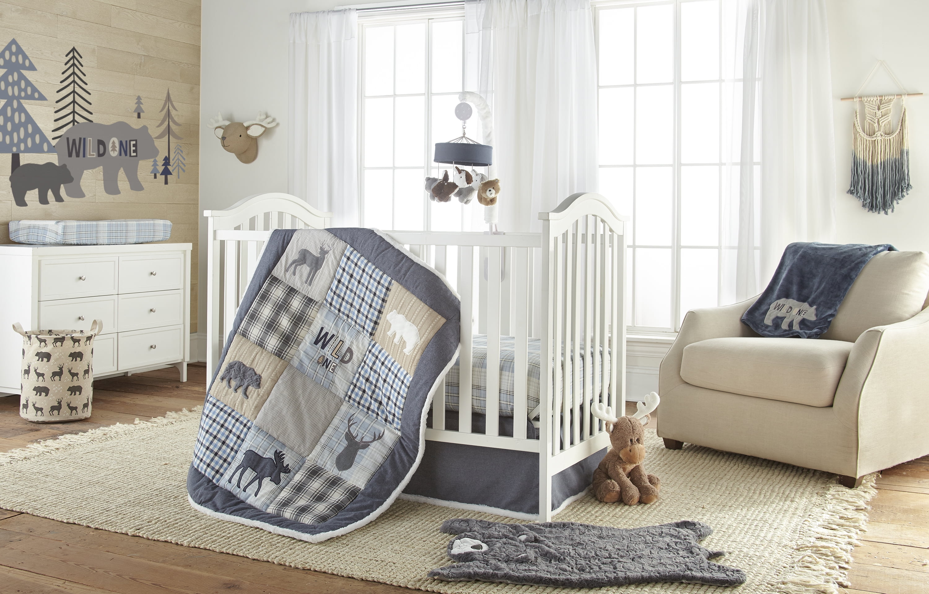 Levtex Baby Logan 4-Piece Crib Set - Woodland Animal Print - Navy, Grey ...