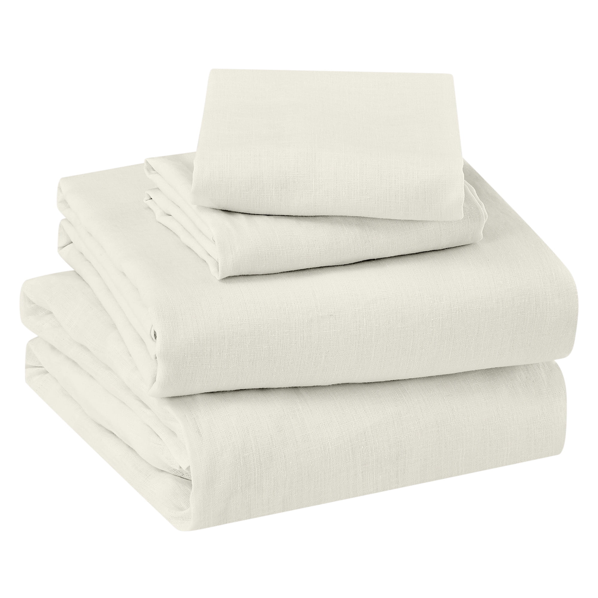 Levtex Home - 100% Linen - Twin XL Sheet Set - Washed Linen - Cream - Set Includes : Flat Sheet ...