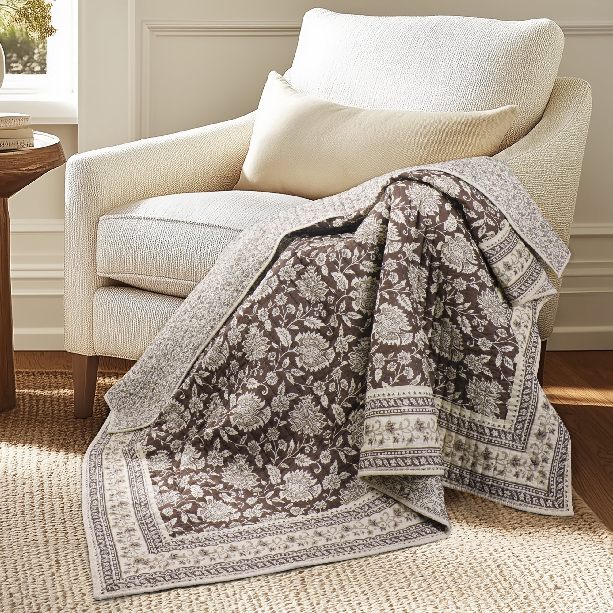 Levtex Home - Adare Cocoa Quilted Throw - (50x60in.) - Floral - Brown ...