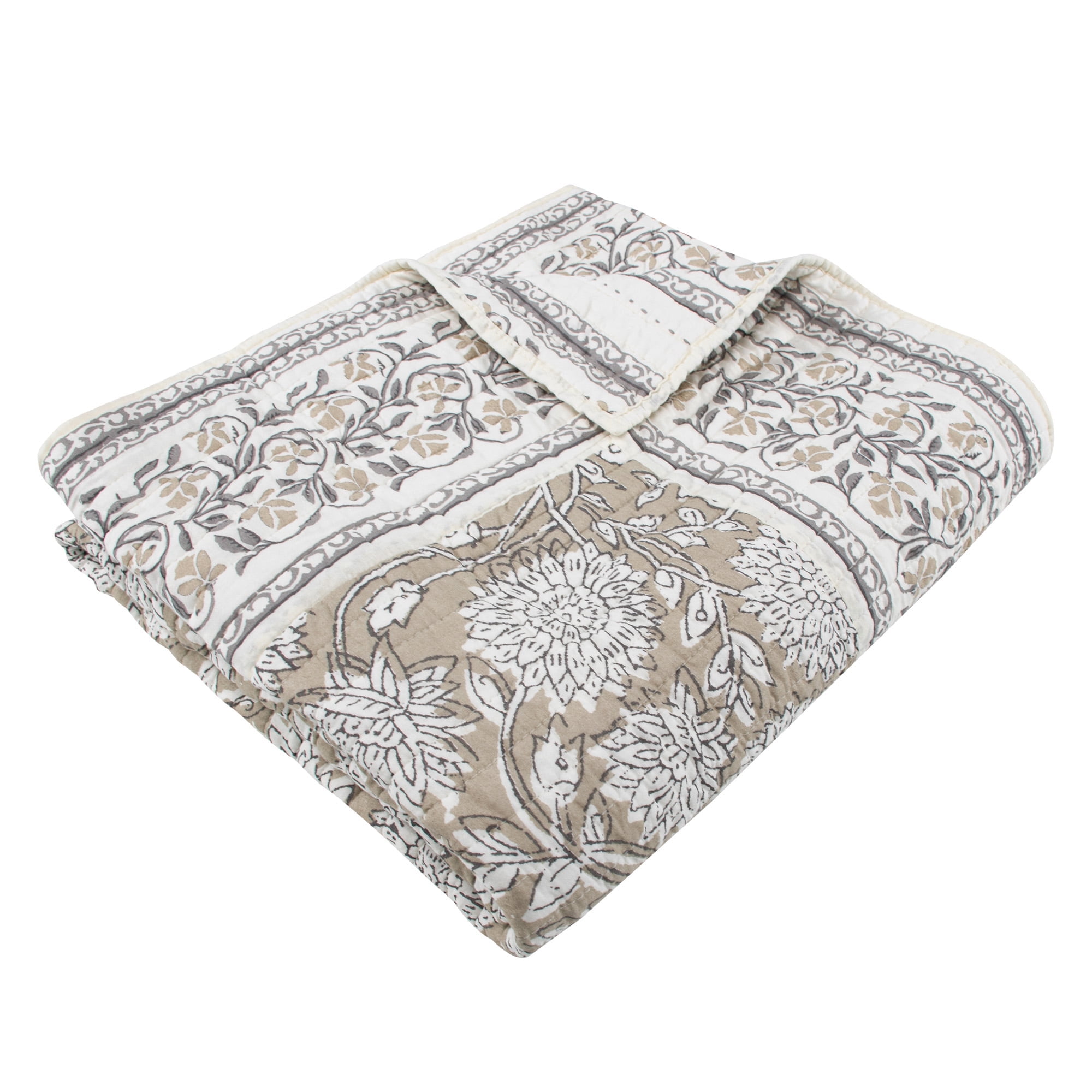 Levtex Home - Adare Taupe - Throw - Bordered Floral - Taupe, Grey and ...
