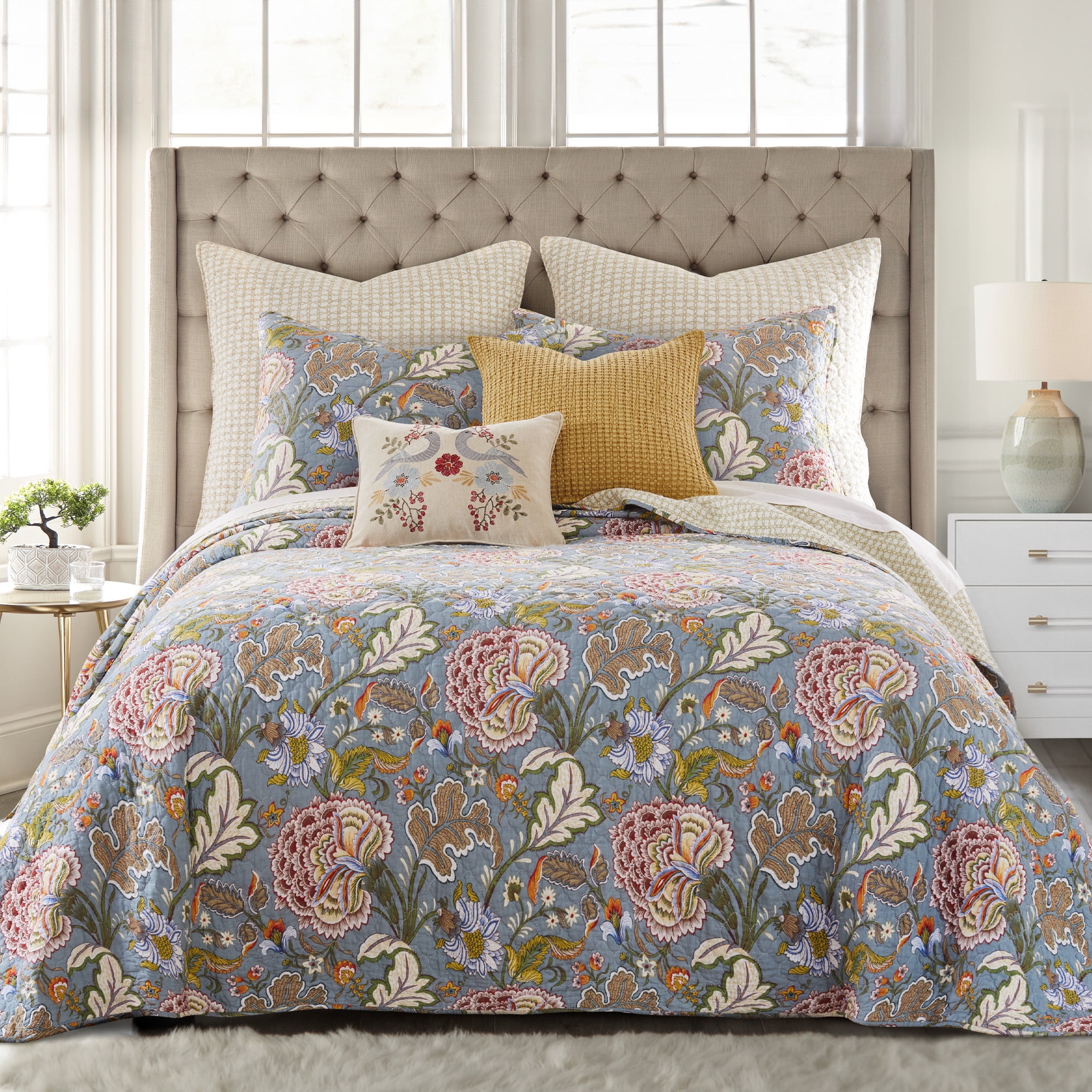 Levtex Home Angelica Queen Bedspread Set, Reversible Floral Jacobean ...