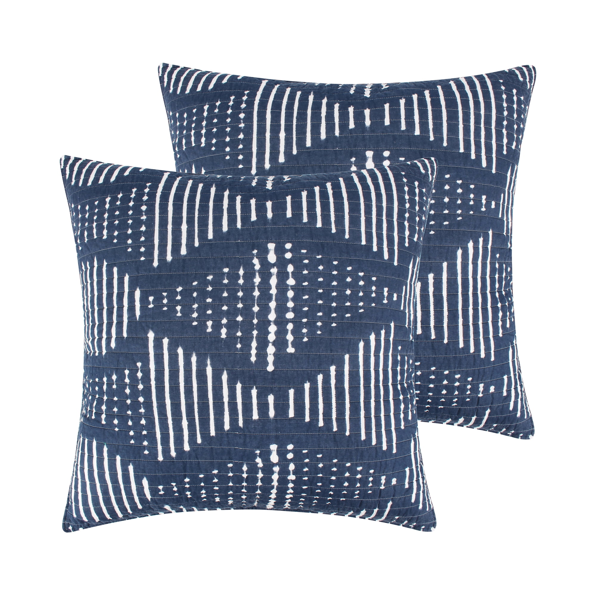 Levtex Home Bakio 2-Piece Quilted Euro Sham Set, Navy/White Mudcloth ...