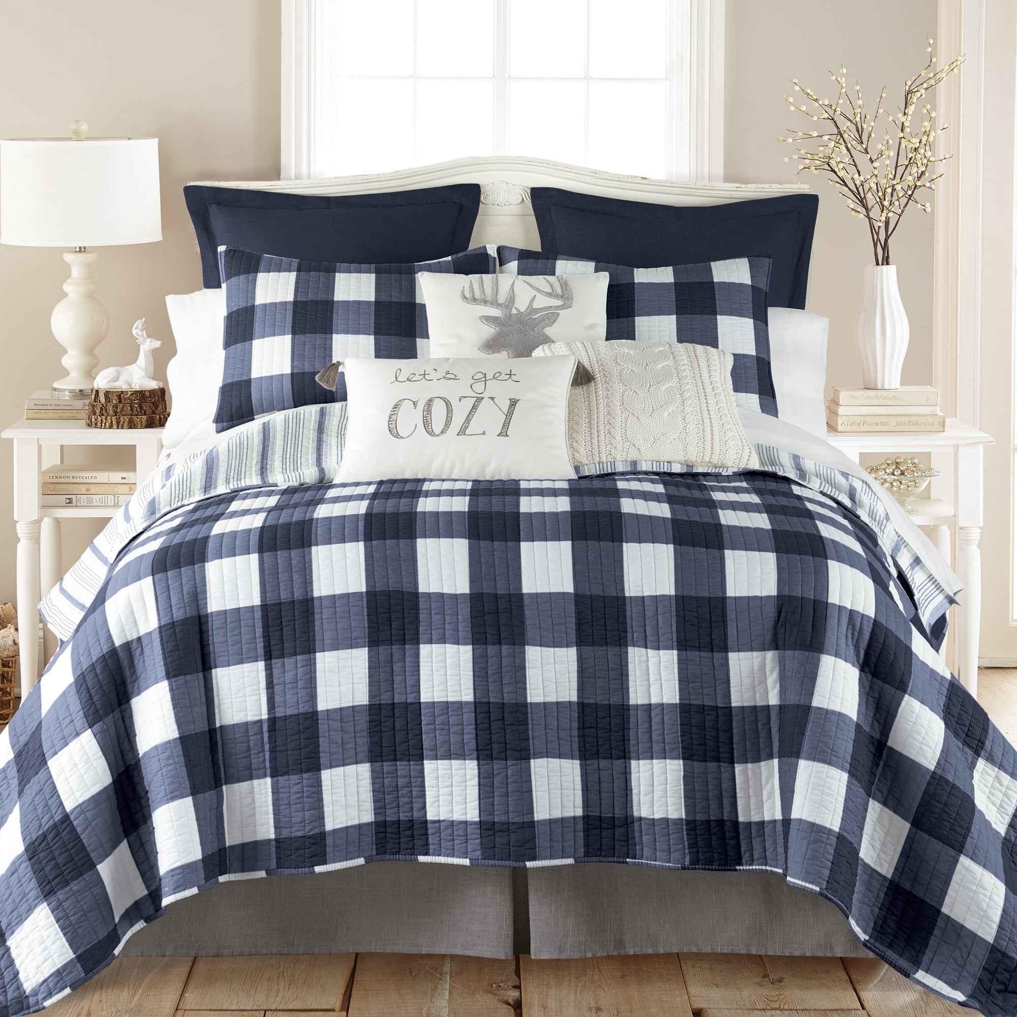 Levtex Home - Farmhouse Bedding Queen Size Camden Quilt Set - Navy and ...