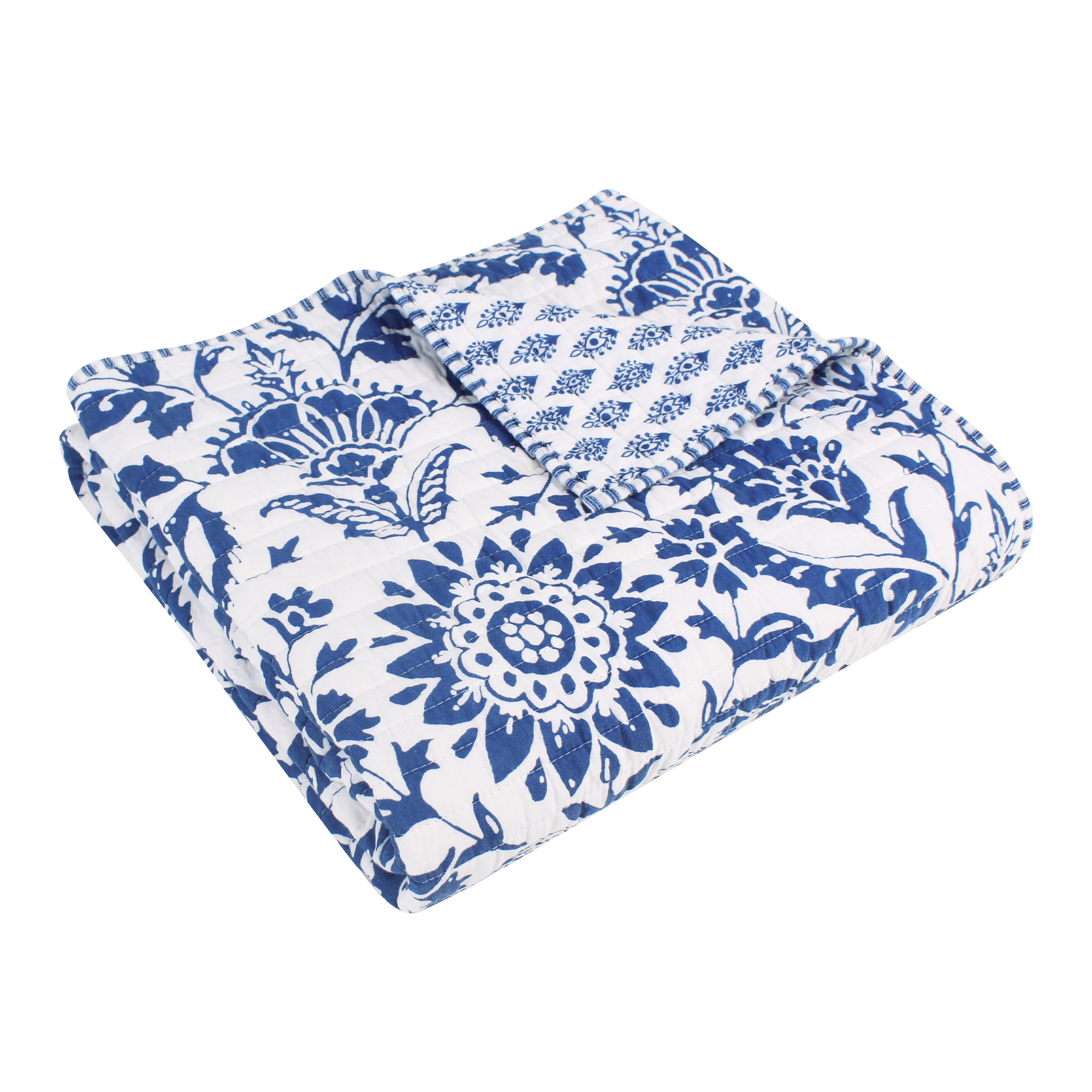 Levtex Home - Clara Blue - Throw - Floral - Blue White - Quilt (50x60in ...
