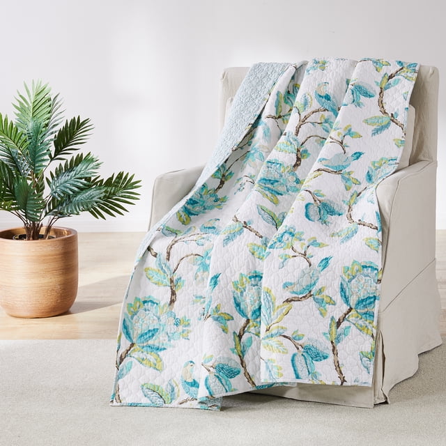Levtex Home - Cressida - Quilted Throw - 50x60in. - Teal Blue Cream ...