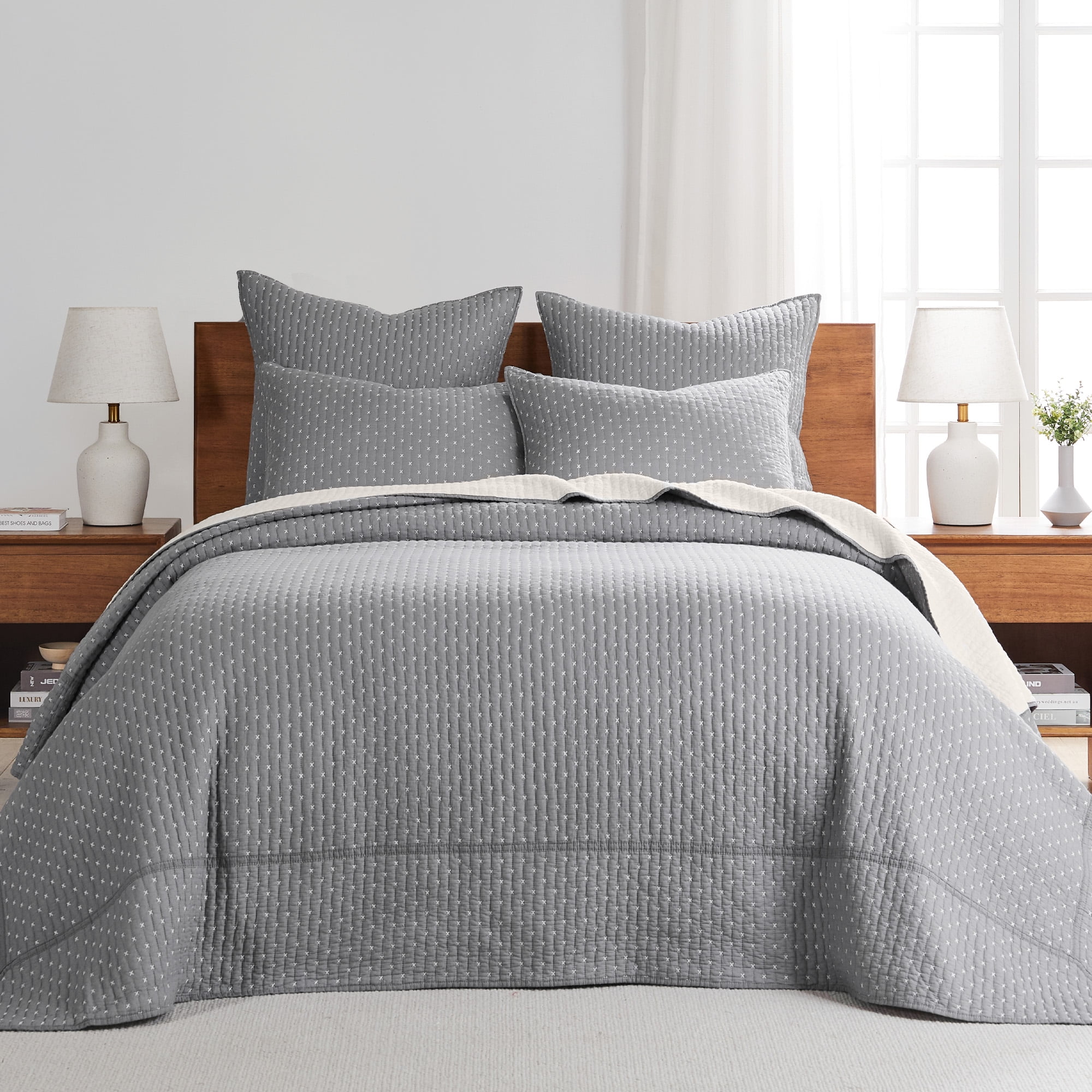 Levtex Home - Cross Stitch Grey with White Contrast Bedspread Set ...