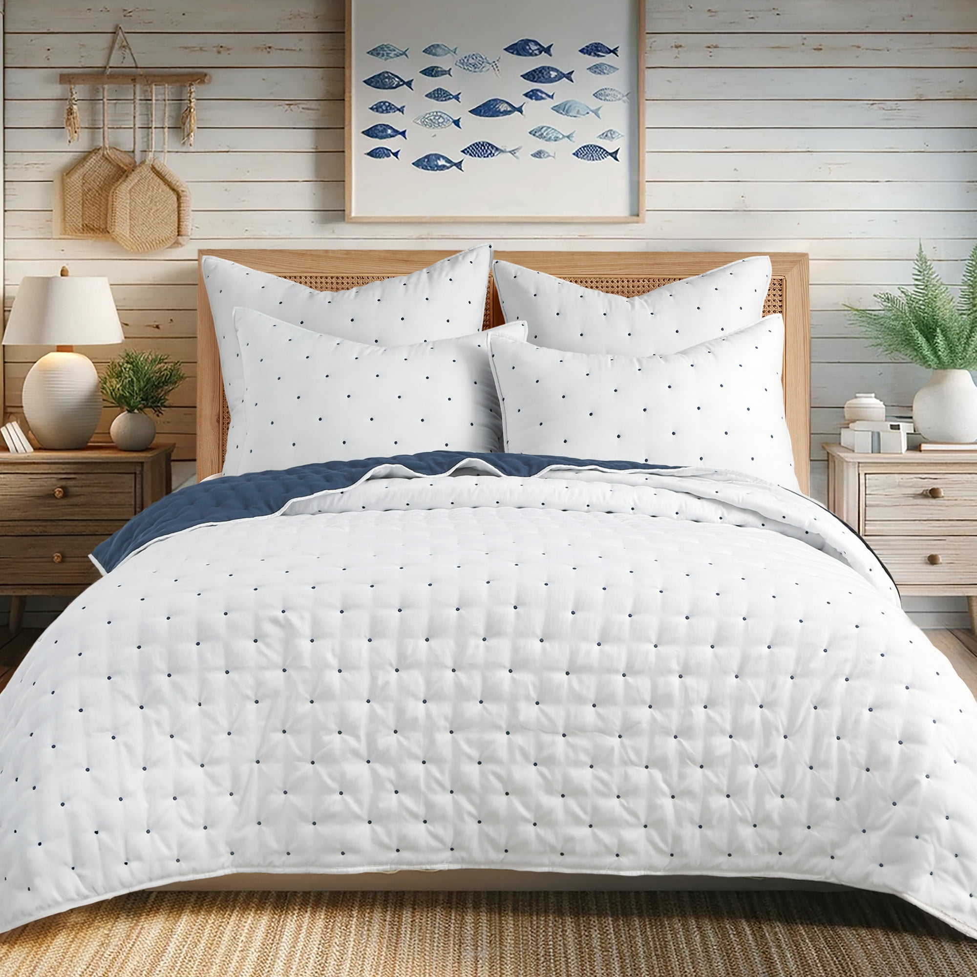 Levtex Home - Embroidered Swiss Dot Quilt Set - Full/Queen Quilt and ...