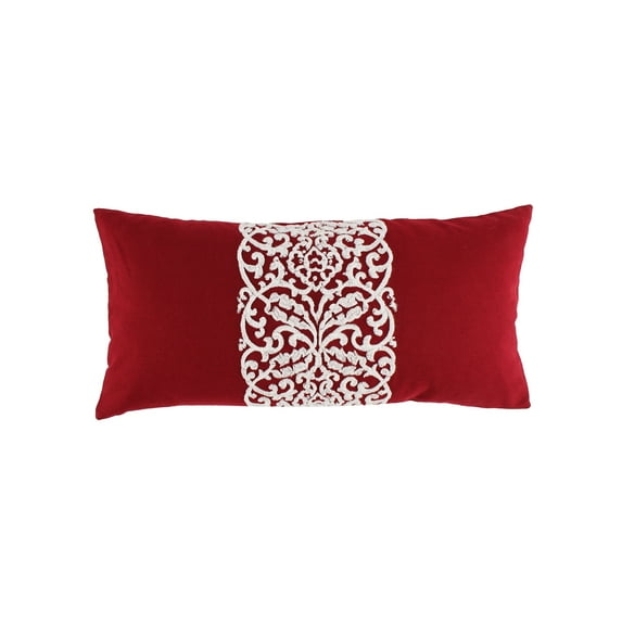 Levtex Home - Kimpton - Decorative Pillow (12 x 24in.) - Cream Embroidered Filigree on Red - Red ...