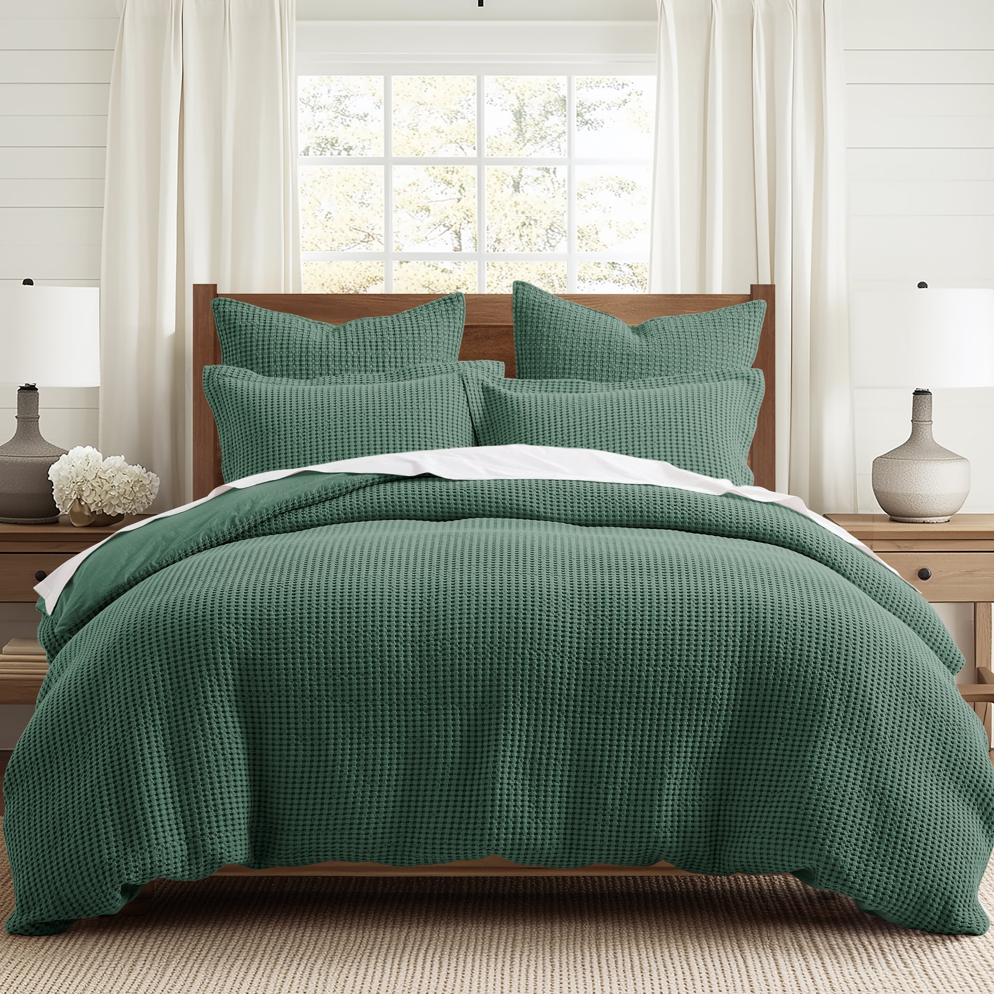 Levtex Home - Mills Waffle Forest Green Duvet Cover Set - Full/Queen ...