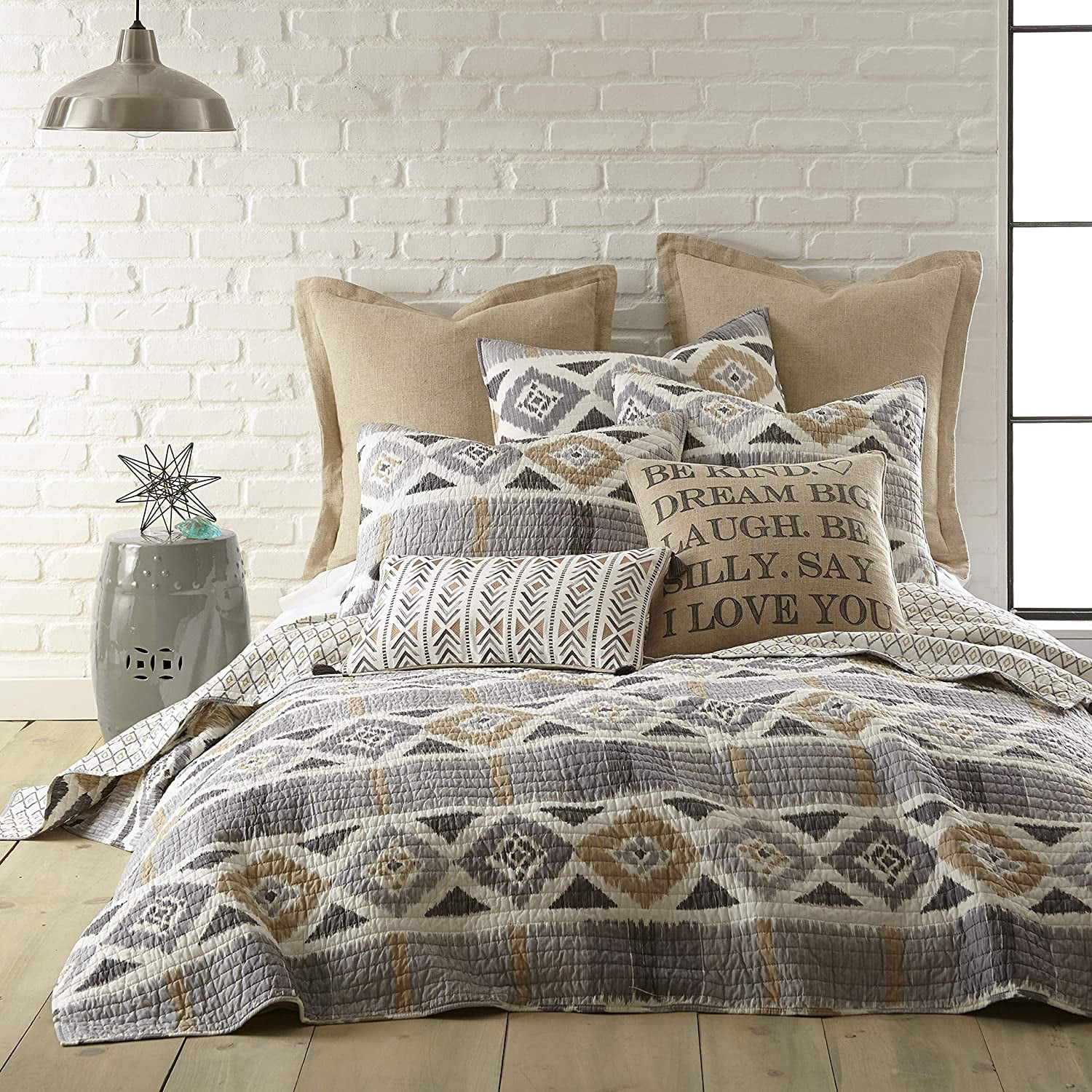 Levtex Home - Santa Fe Quilt - Ikat Pattern in Soft Grey, Cream and Tan ...