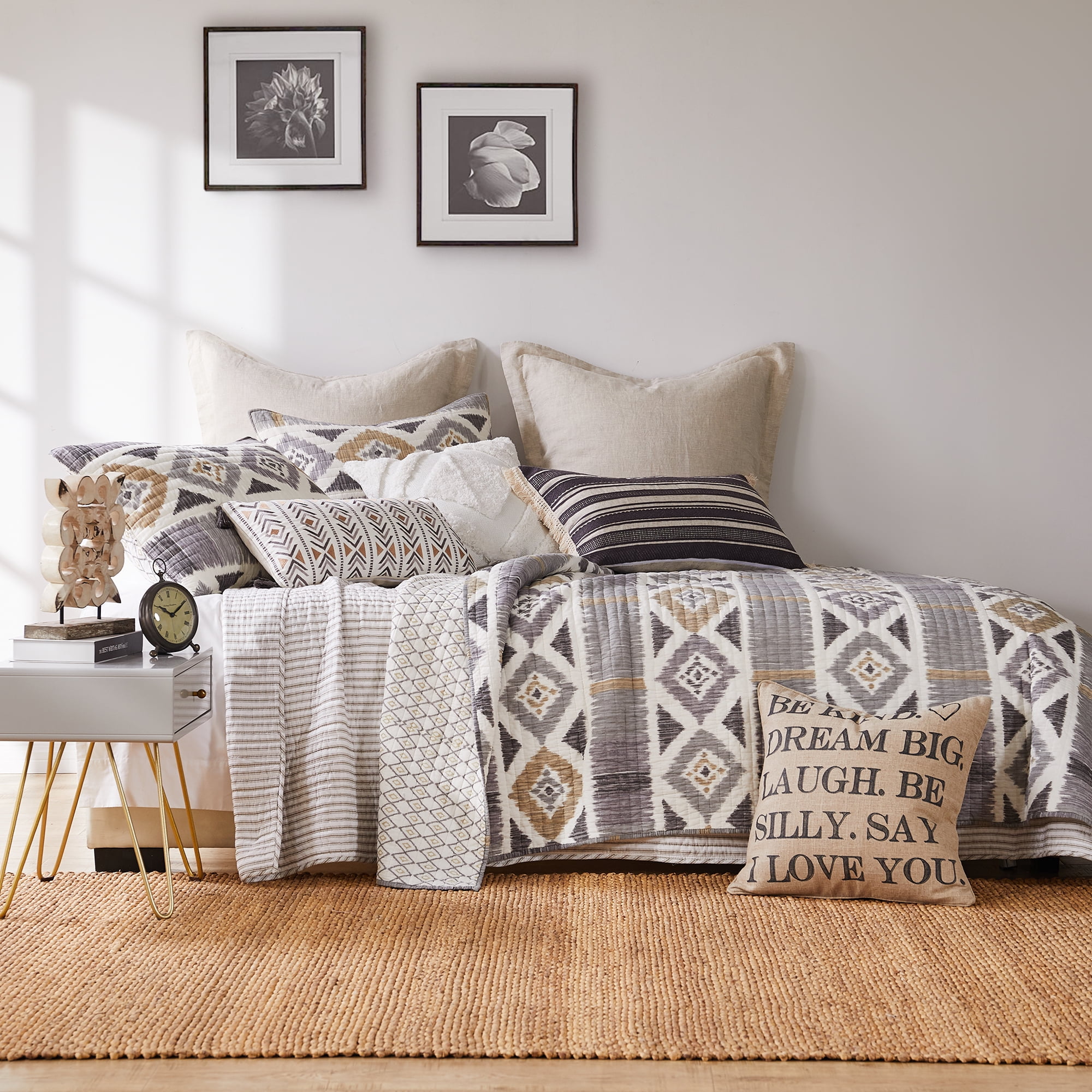 Levtex Home - Santa Fe Quilt - Ikat Pattern in Soft Grey, Cream and Tan ...