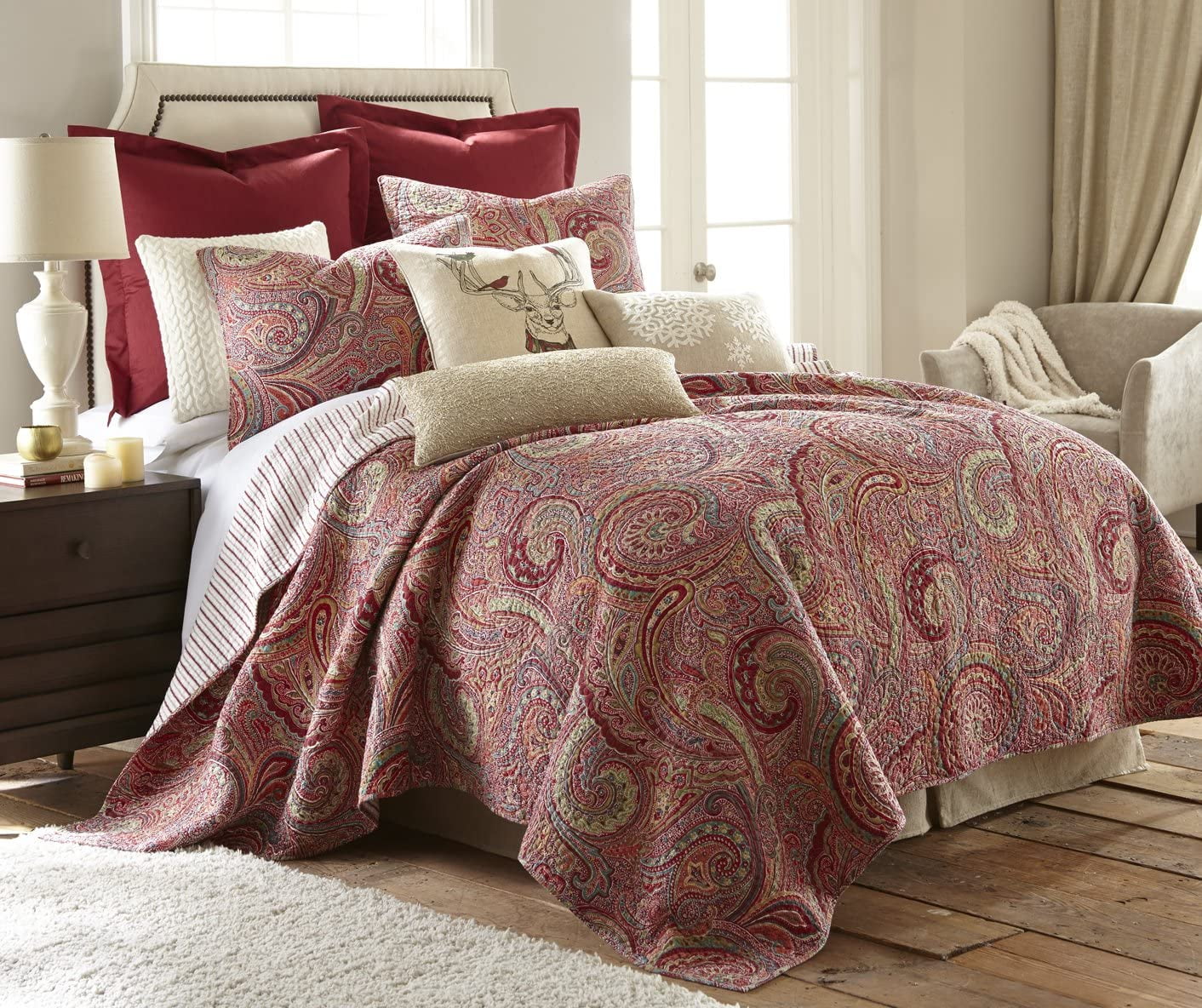 Levtex Home King Quilt Set, Spruce Red Paisley Pattern, Reversible ...