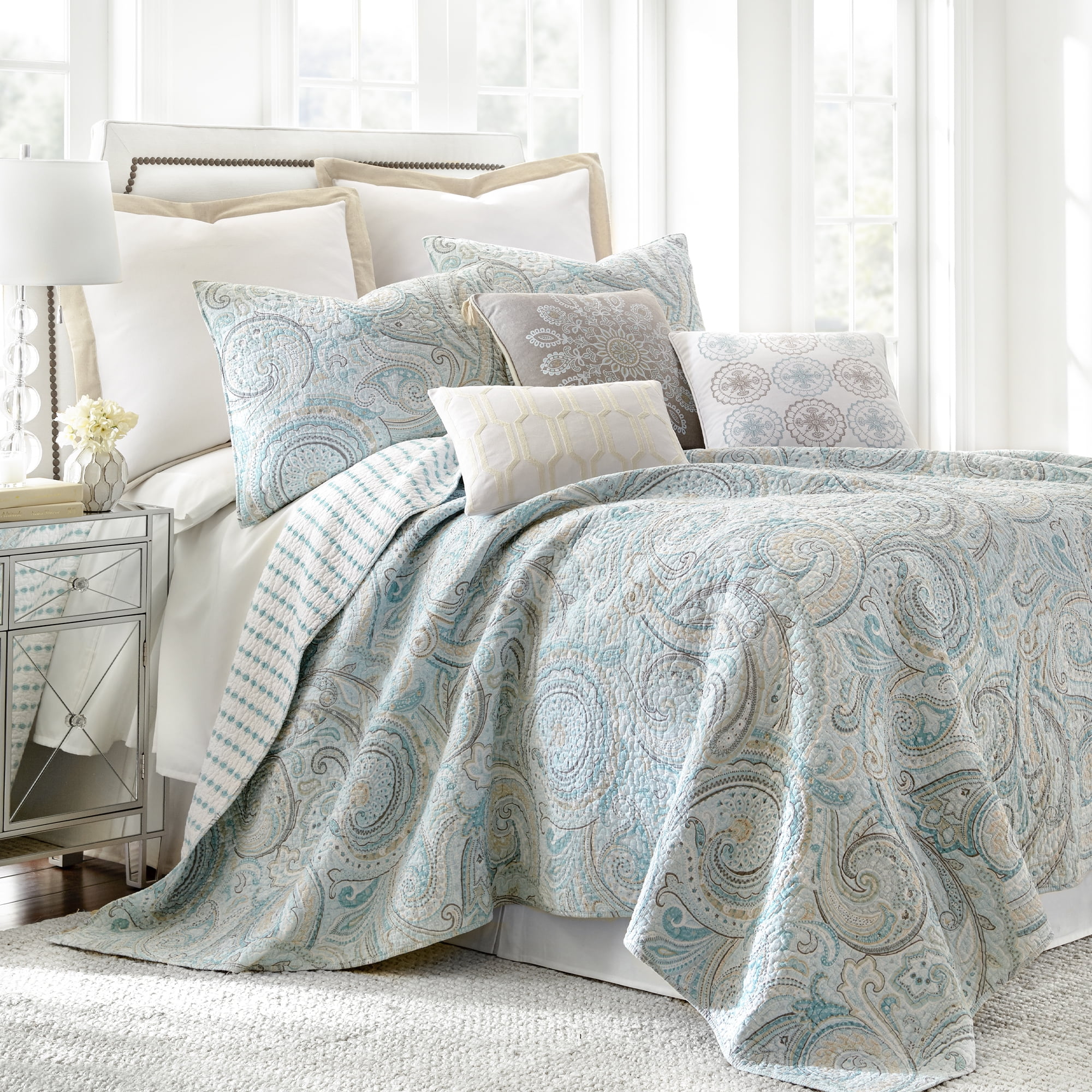 "Levtex Home King Size Bedspread - Spruce Spa Quilt Set with Paisley ...