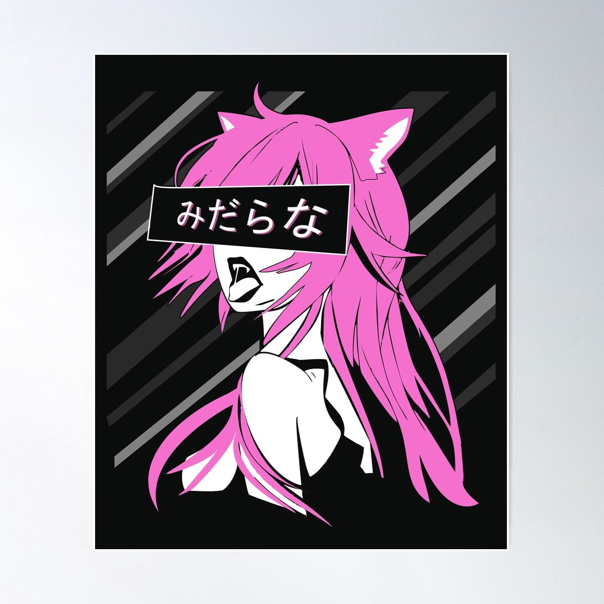 Lewd Waifu Anime Girl With Cat Ears Pink Hair Neko Manga Gift Poster ...