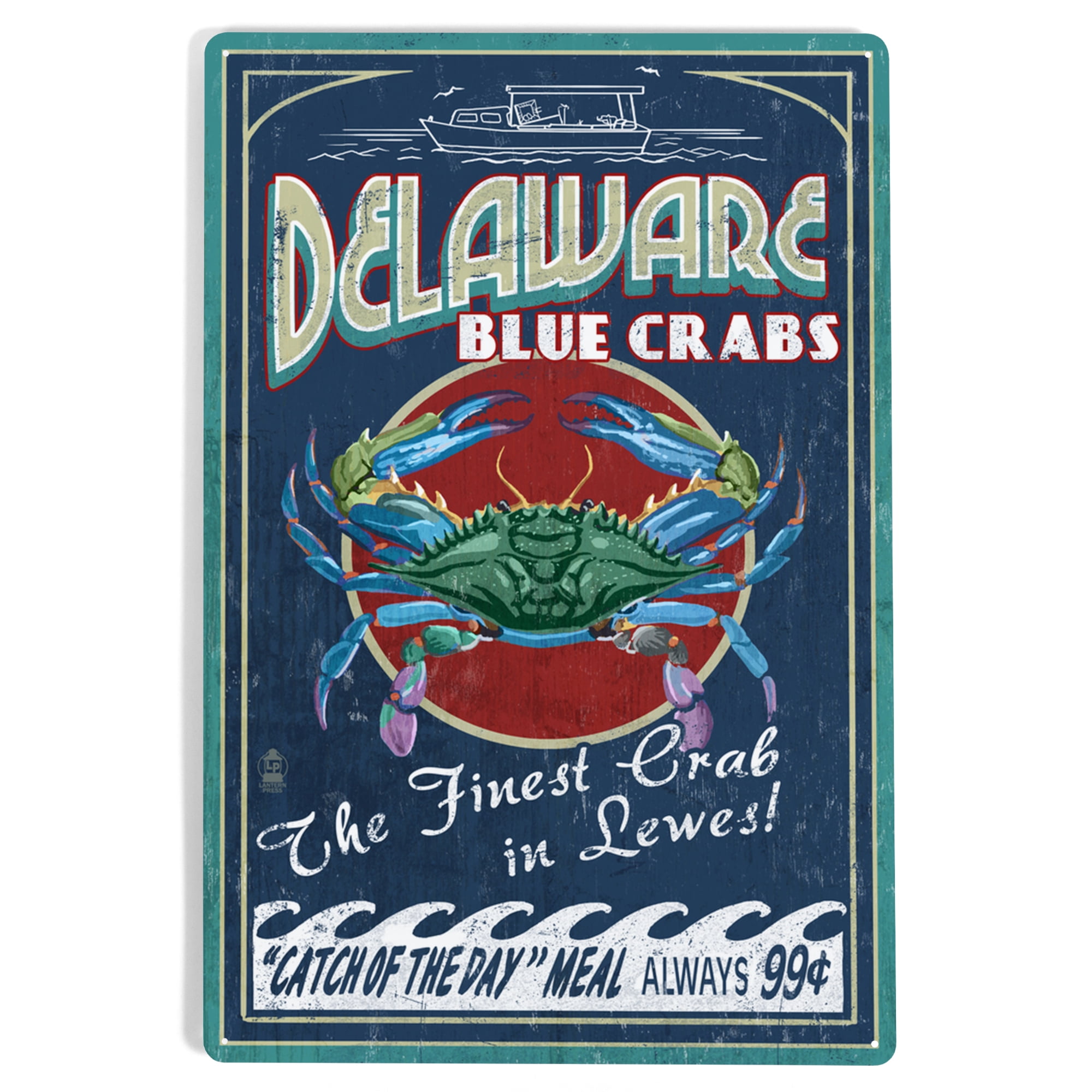 Lewes, Delaware, Blue Crabs Vintage Sign (12x18 Aluminum Art, Indoor ...