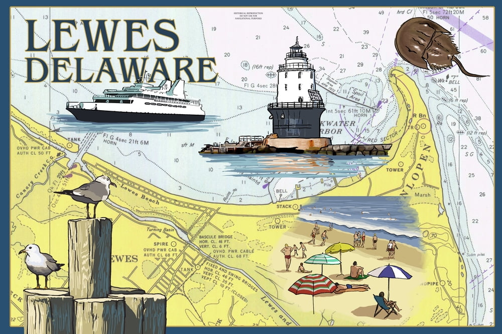 Lewes, Delaware, Nautical Chart #2 (24x36 Giclee Gallery Art Print ...