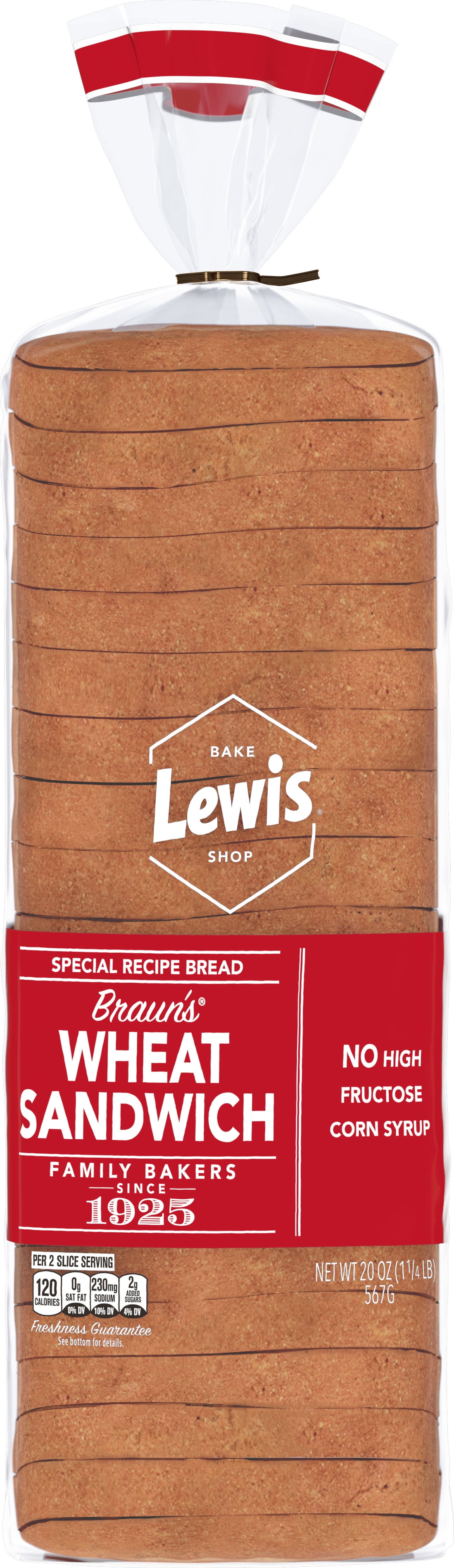 Lewis Bake Shop Braun's Wheat Sandwich Bread, 20 oz - Walmart.com