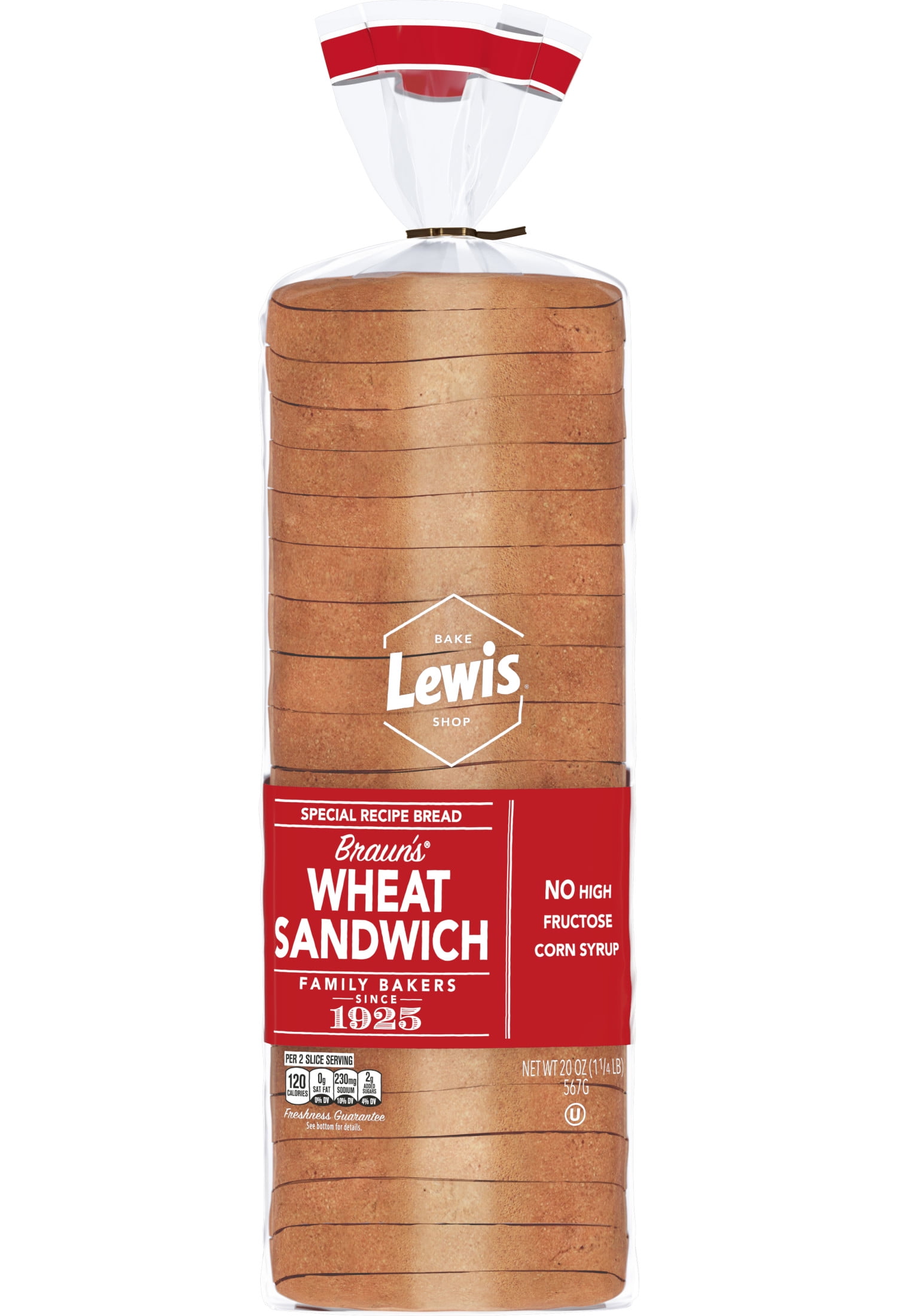 Lewis Bake Shop Braun's Wheat Sandwich Bread, 20 oz - Walmart.com
