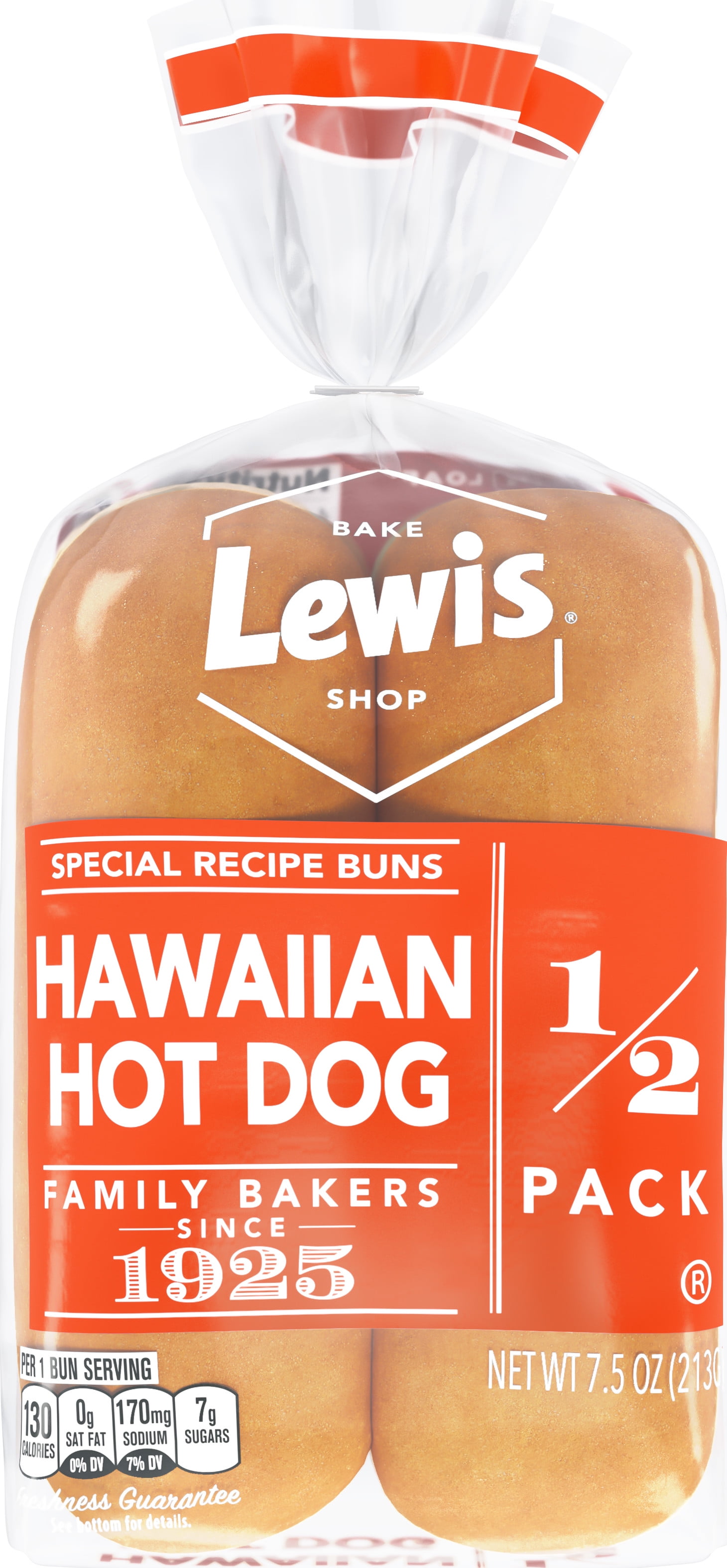 Lewis Bake Shop Hawaiian Half Pack Hot Dog Buns, 7.5 oz, 4 Count ...