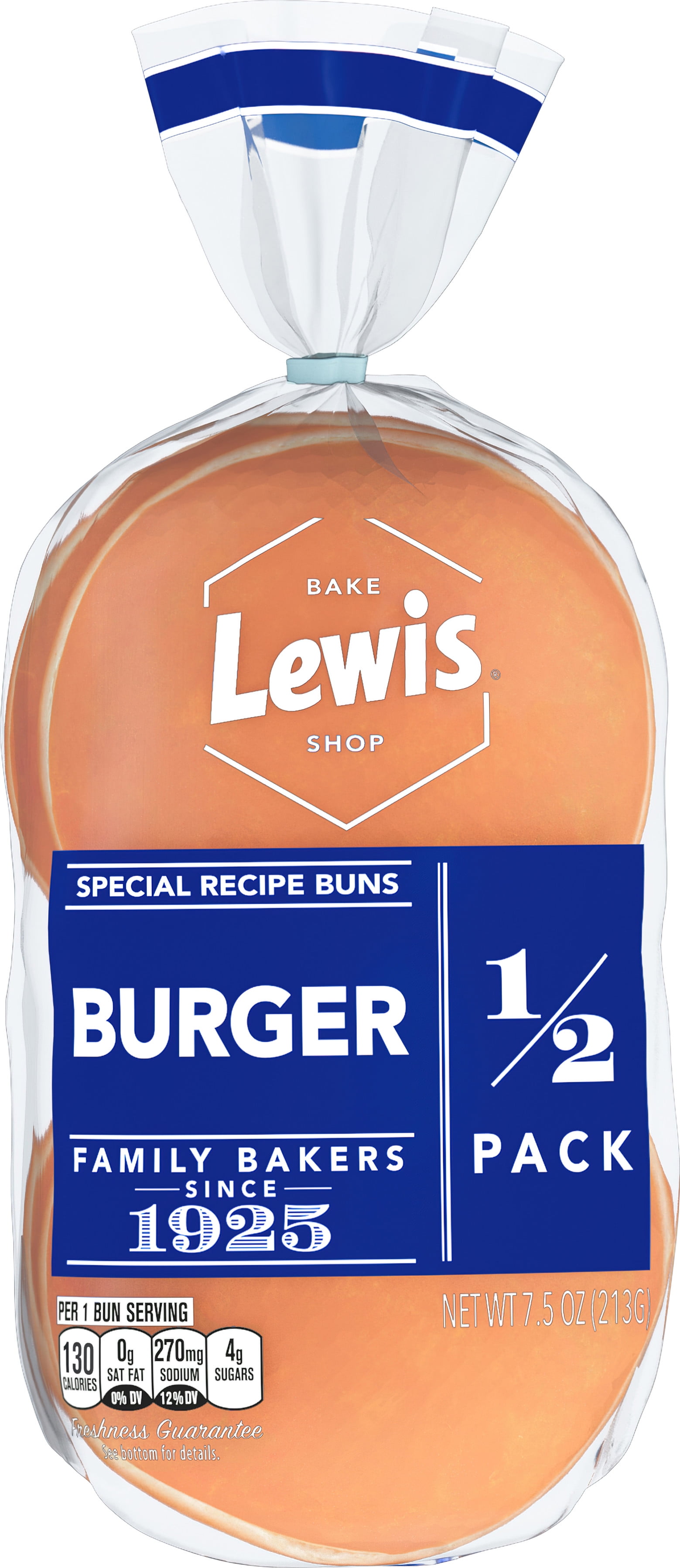 Lewis Bake Shop White Half Pack Burger Buns, 7.5 oz, 4 Count - Walmart.com