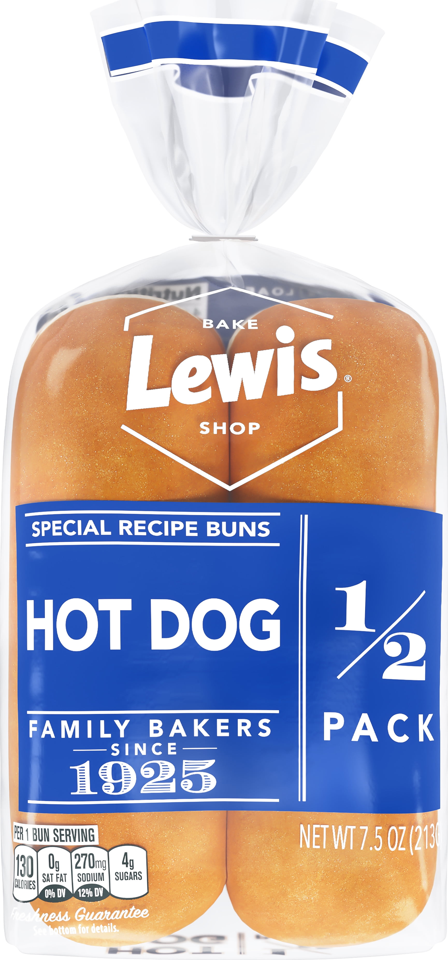 Lewis Bake Shop White Half Pack Hot Dog Buns, 7.5 oz, 4 Count - Walmart.com