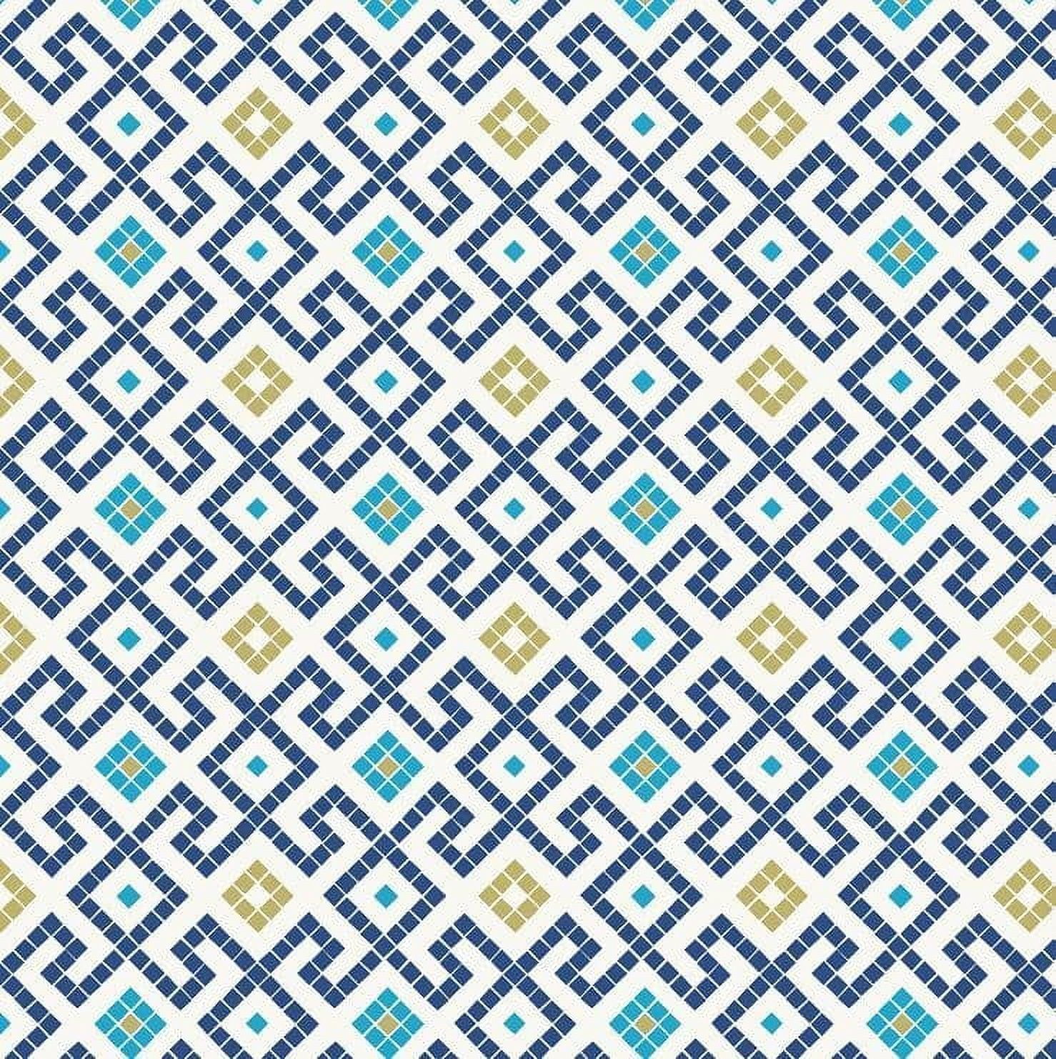 Lewis & Irene Greek tiles dark blue with gold 100% Cotton Fabric sold ...