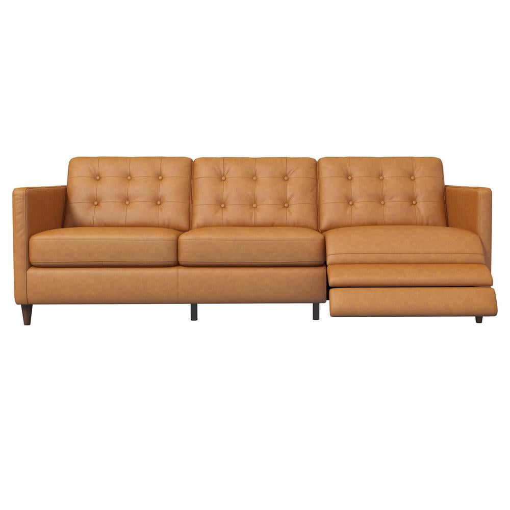Lewis Modern Living Room Genuine Tan Leather Power Recliner Sofa, Right ...