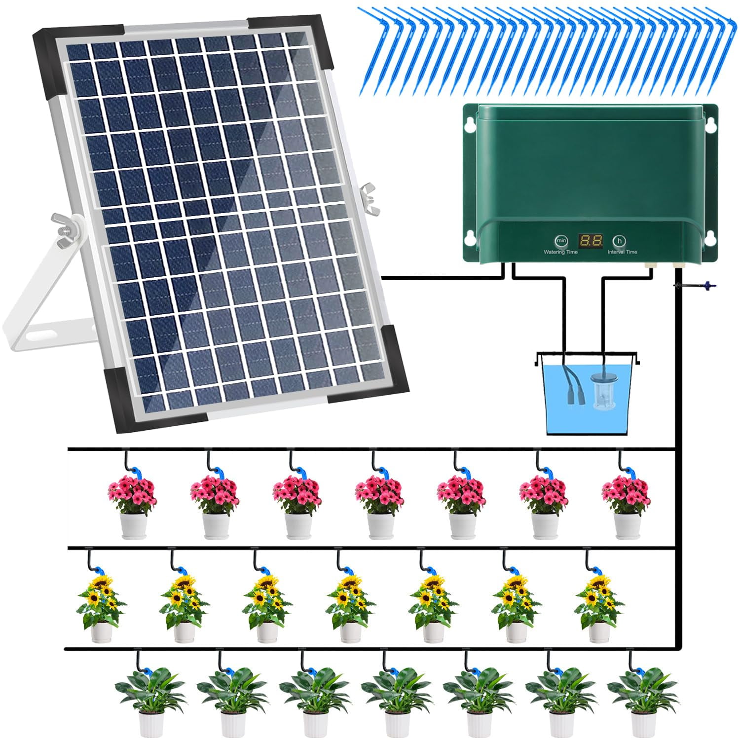 Lewisia 10W Solar Automatic MMF7 Drip Irrigation Kit Auto Watering ...