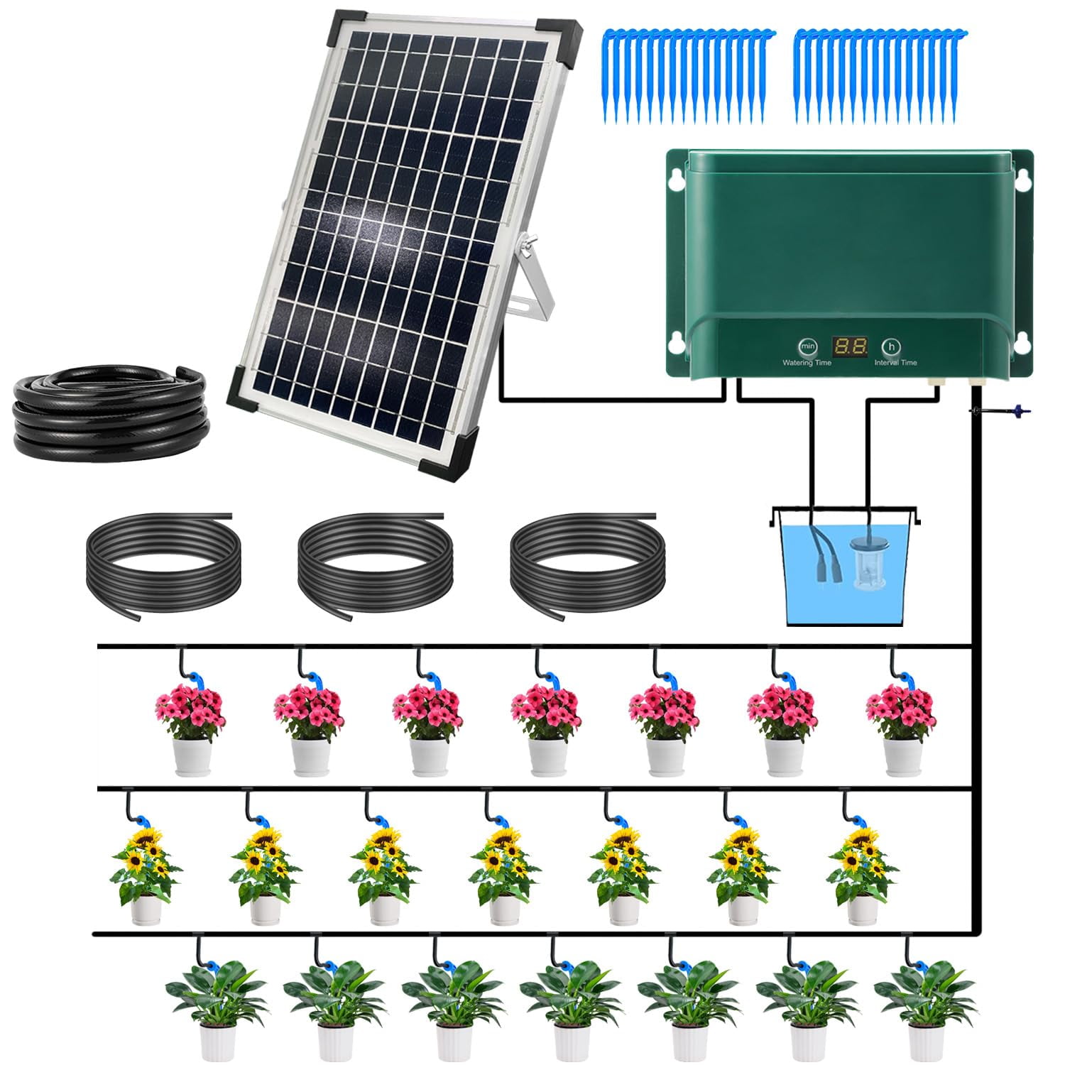Lewisia 10W Solar Automatic RRF12 Drip Irrigation Kit Auto Watering ...