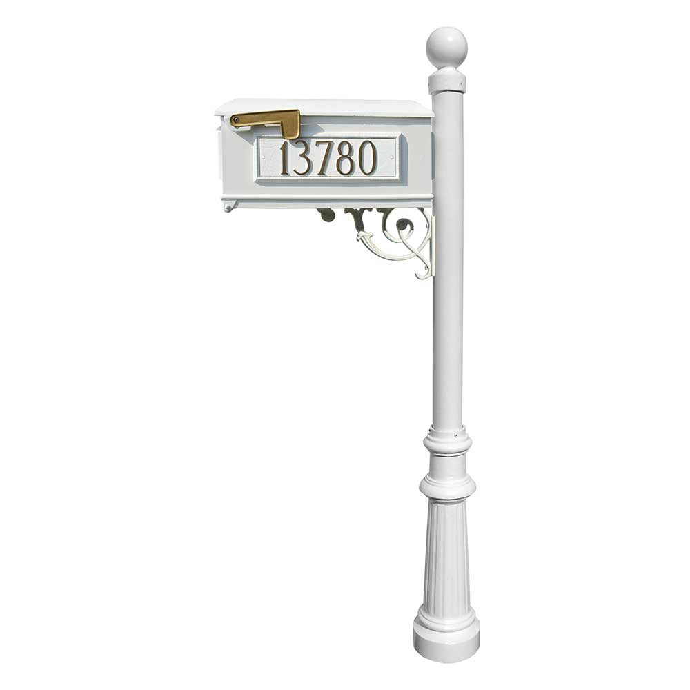 Lewiston LMC-804-WHT Mailbox Post System with Fluted Base & Ball Finial ...