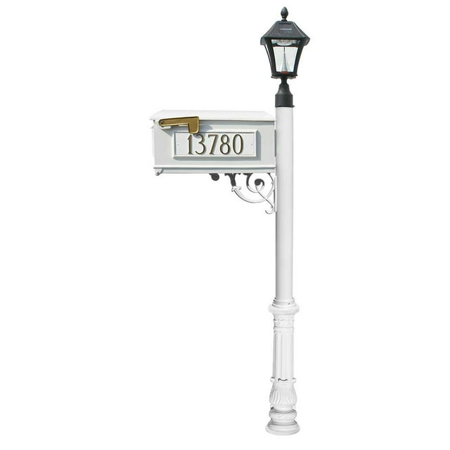 Lewiston Mailbox Post System with Ornate Base & Bayview Solar Lamp & 3 ...