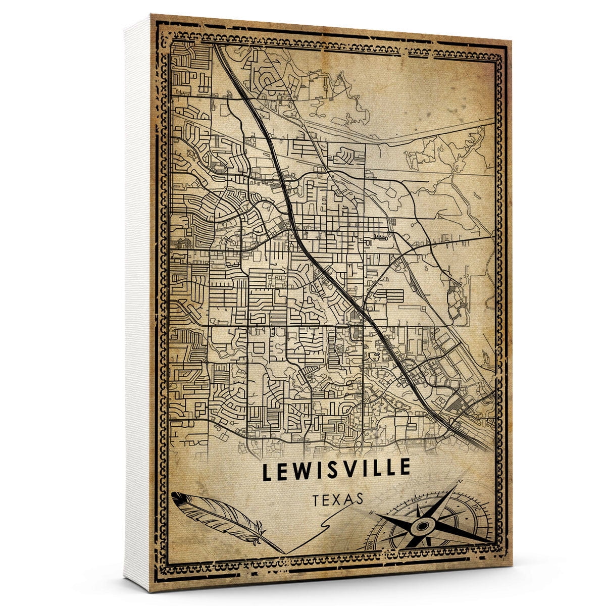 Lewisville Vintage Map Prints Canvas, Texas Map Art Canvas, Canvas ...