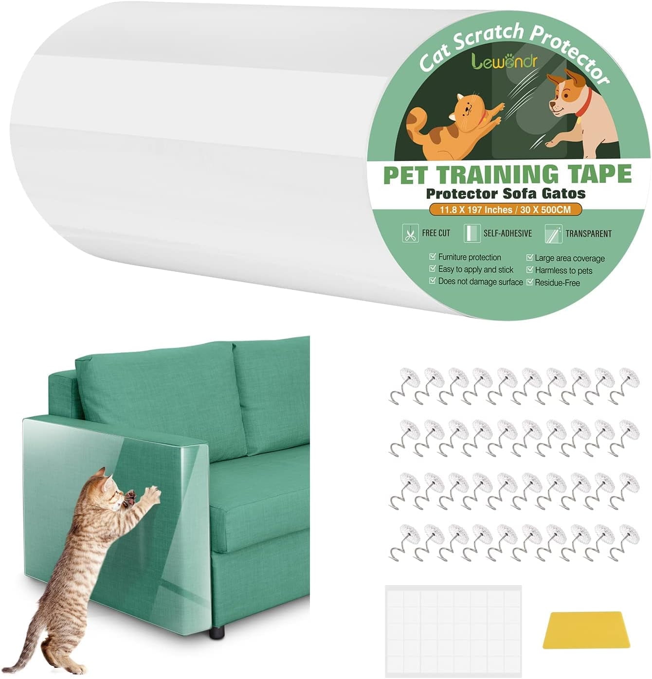 Lewondr Anti Scratch Cat Furniture Protector, 11.8" x 197" Clear Couch ...