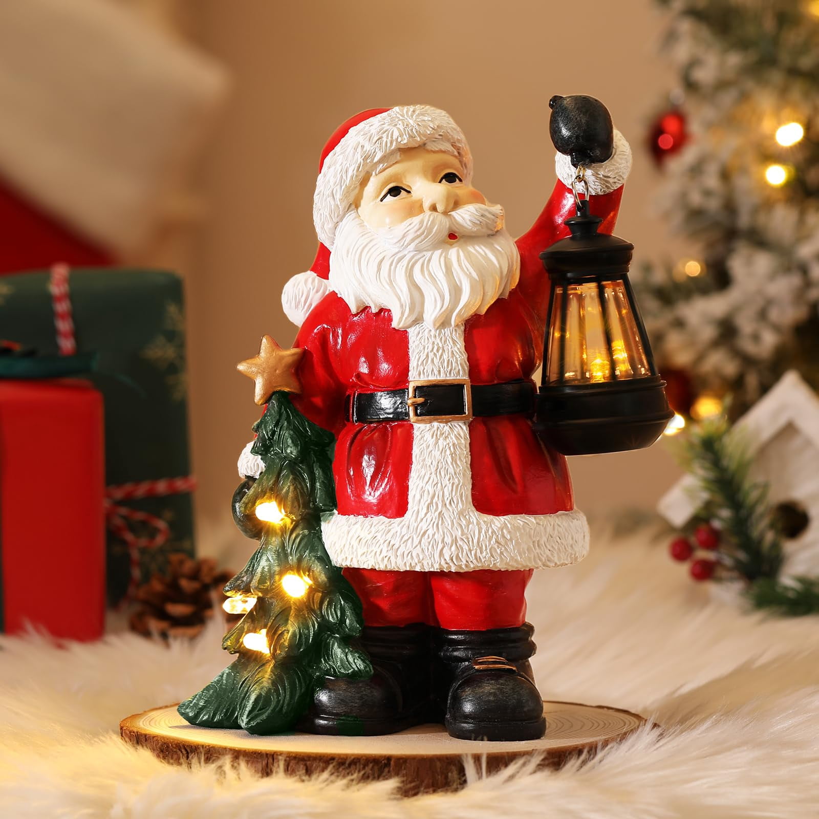 Lewondr Christmas Santa Claus Figurine, Resin Santa Claus Status ...