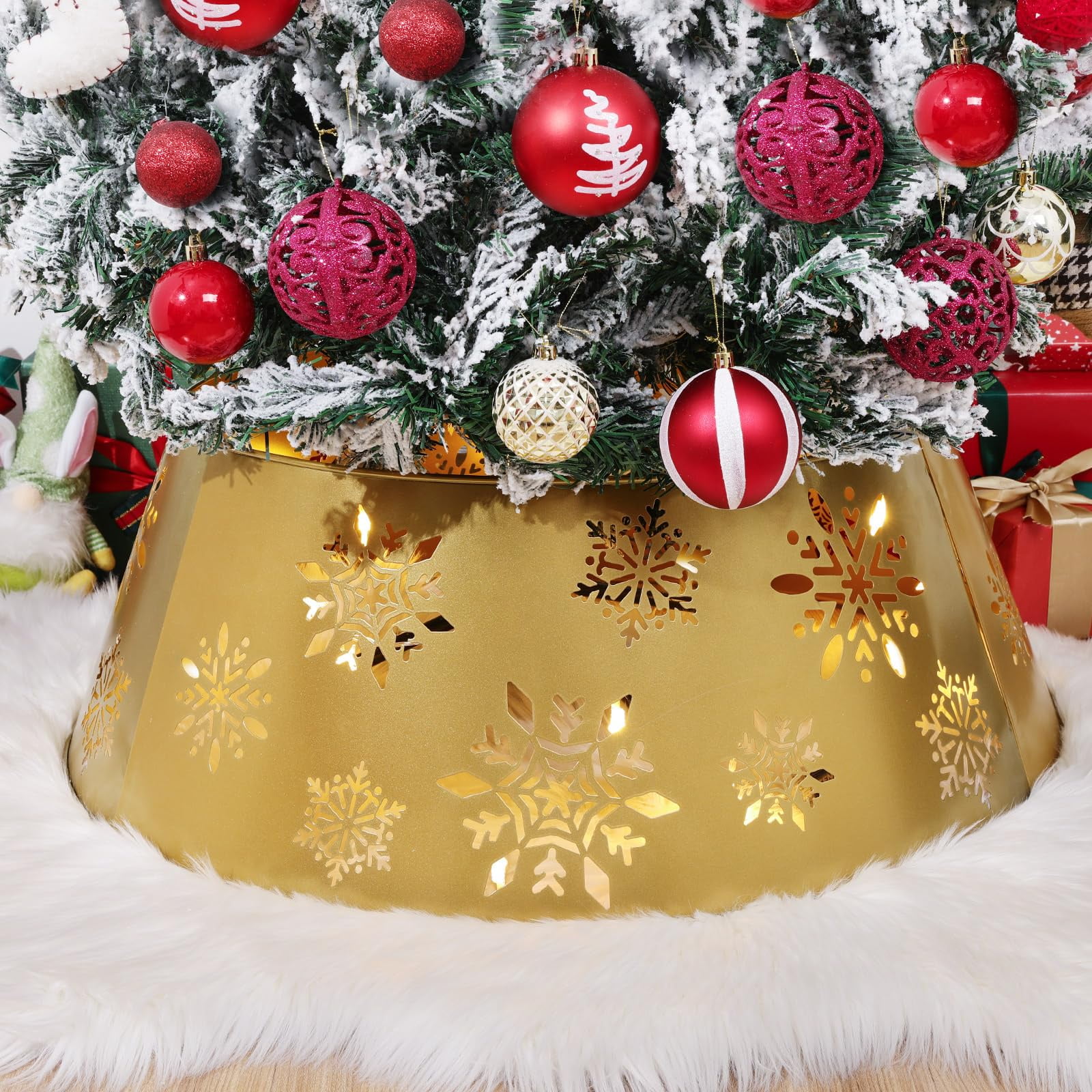 Lewondr 26 Inch Christmas Tree Collar, Sequin Artificial Tree Base ...